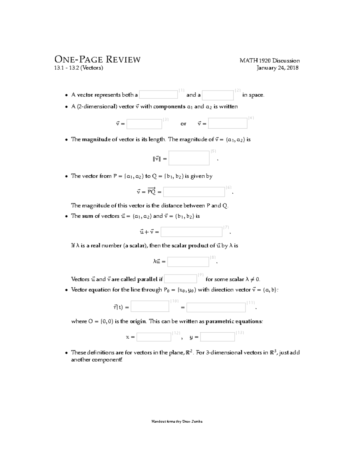 [18 01 24] [1920] recitation upload - ONE-PAGEREVIEW MATH 1920 ...