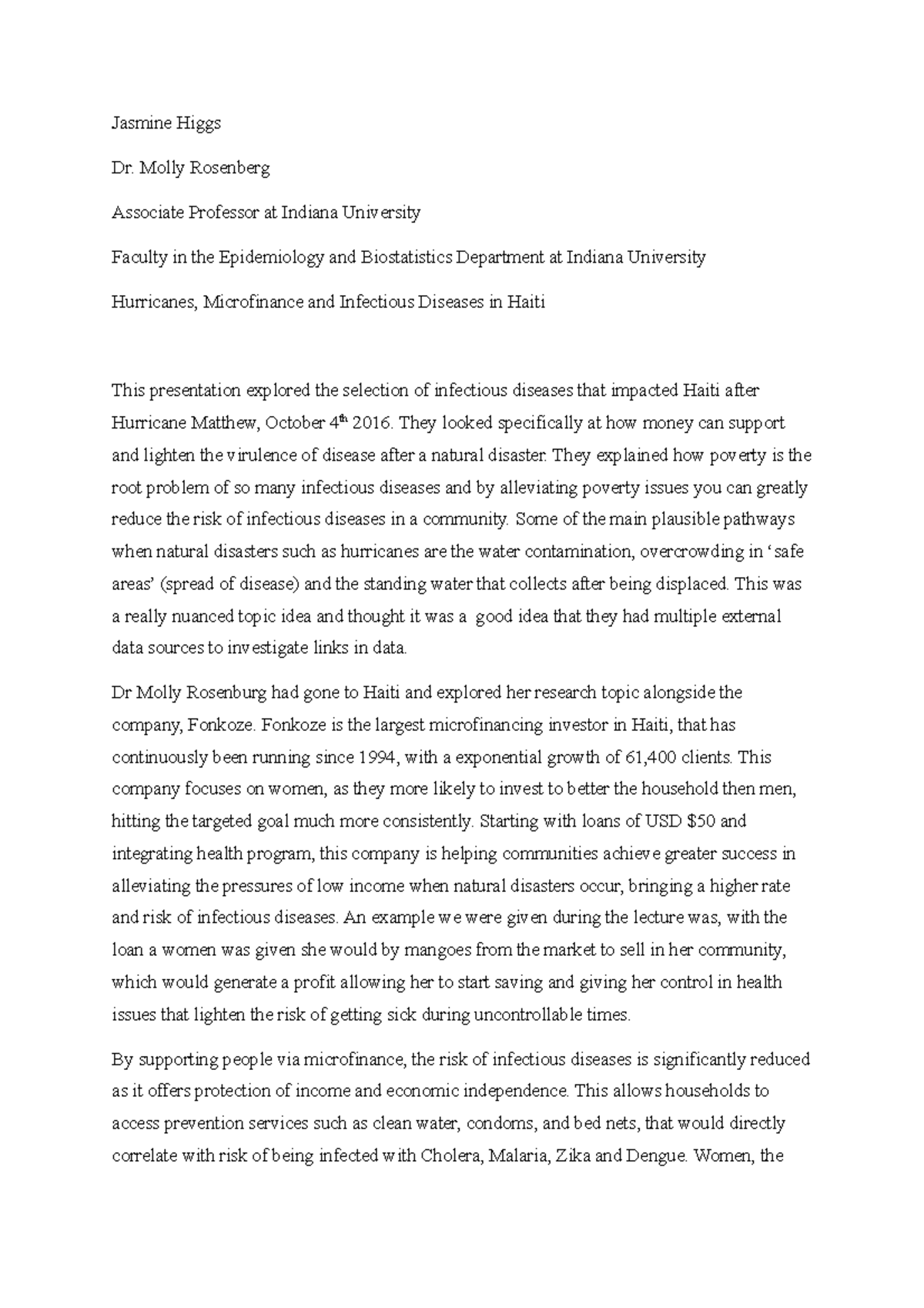 Lecture 4 - Jasmine Higgs Dr. Molly Rosenberg Associate Professor at ...