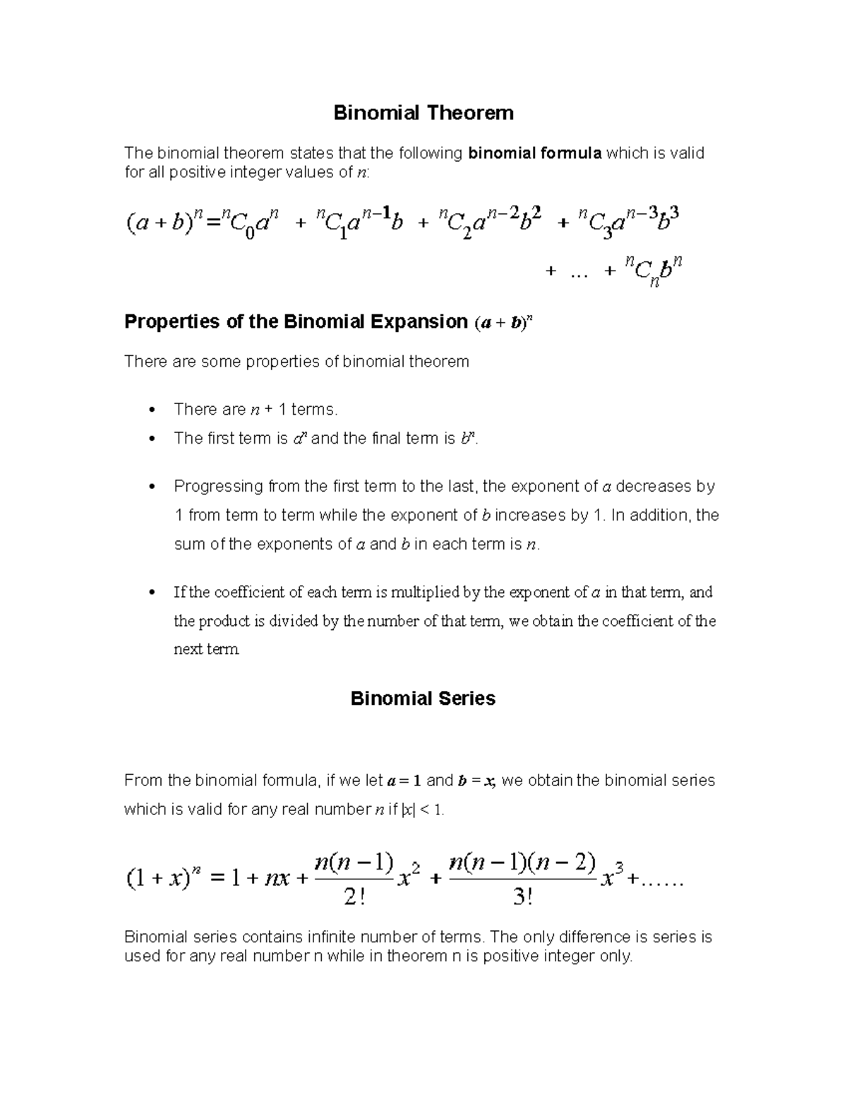 Binomial - mth101 solution notes - Binomial Theorem The binomial ...