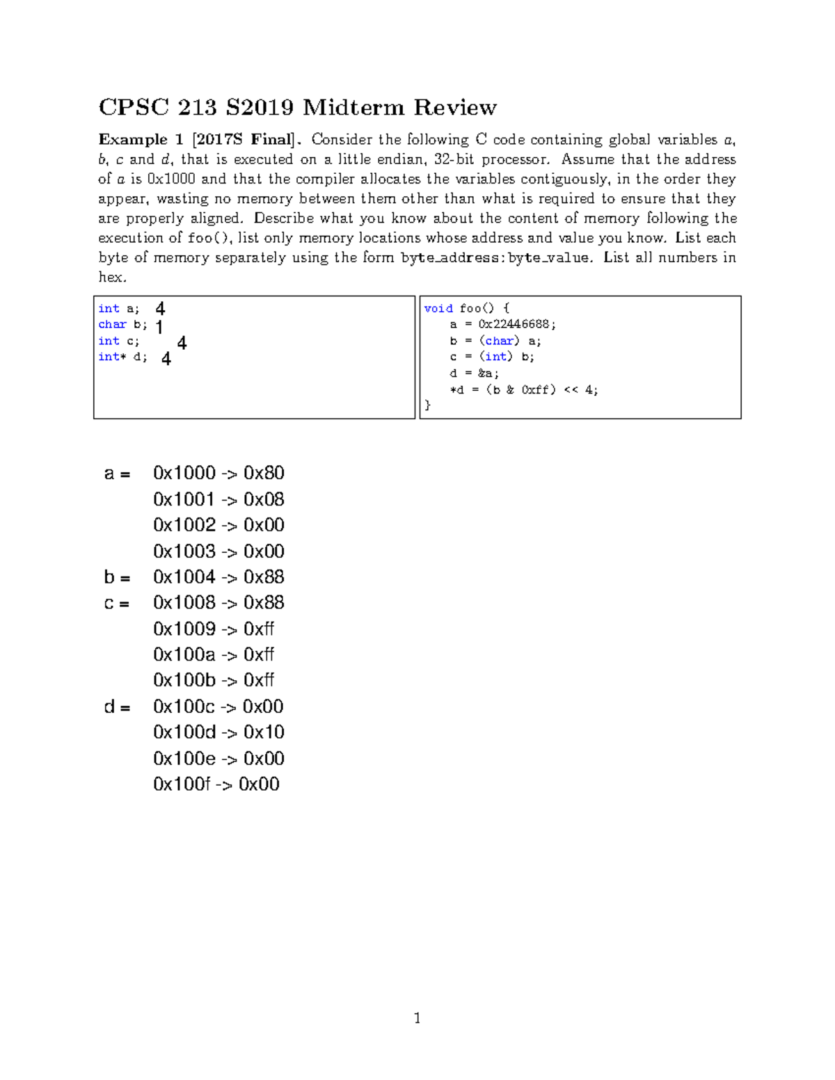 Cpsc213 S2019 Midterm Review Cpsc 213 S2019 Midterm Review Example 1