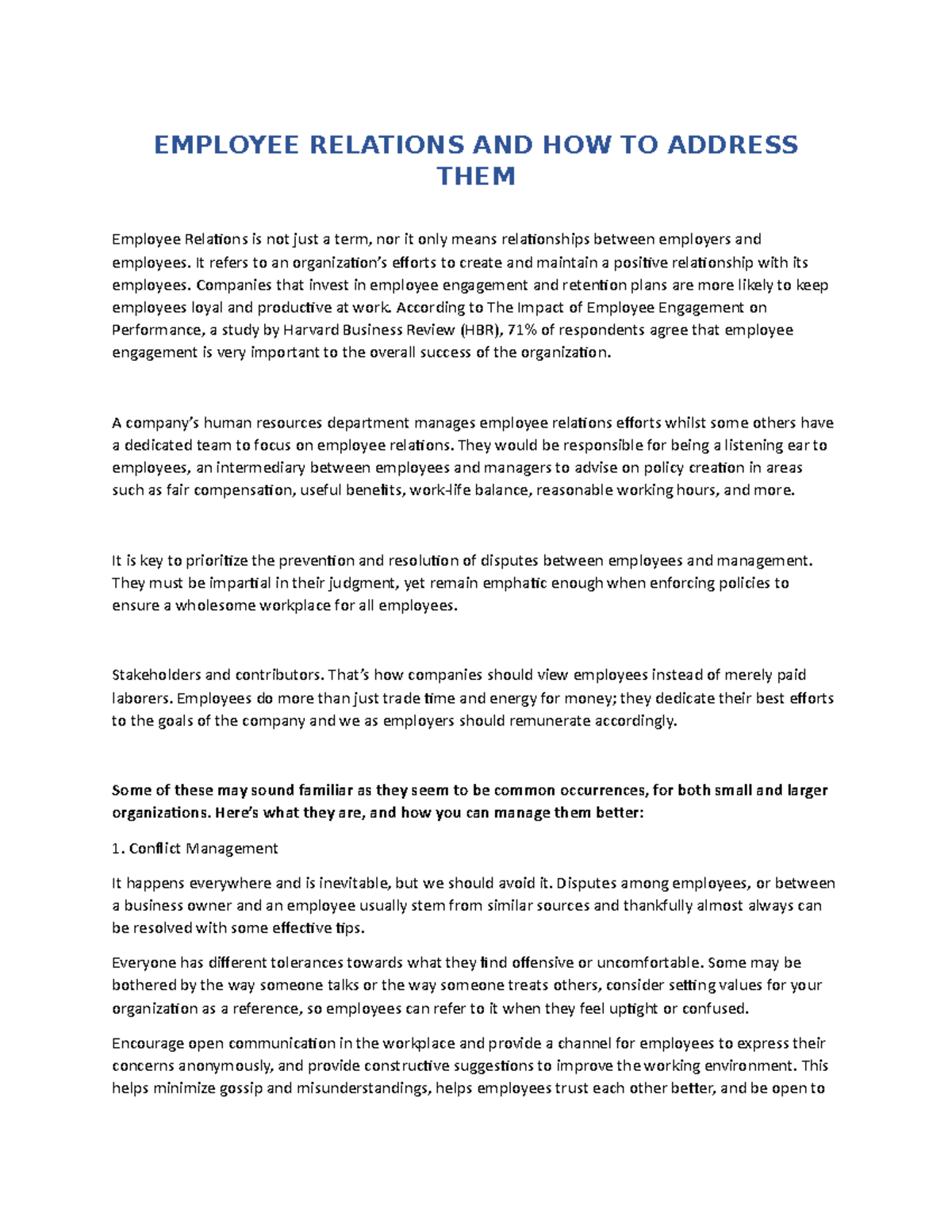 Employee Relations issues and how to overcome that - EMPLOYEE RELATIONS ...
