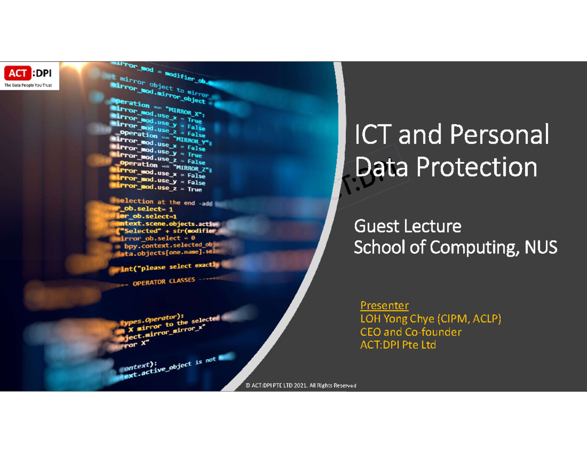 TIC1101 Lecture 5 - Guest Lecture - ICT in Personal Data Protection (by ...