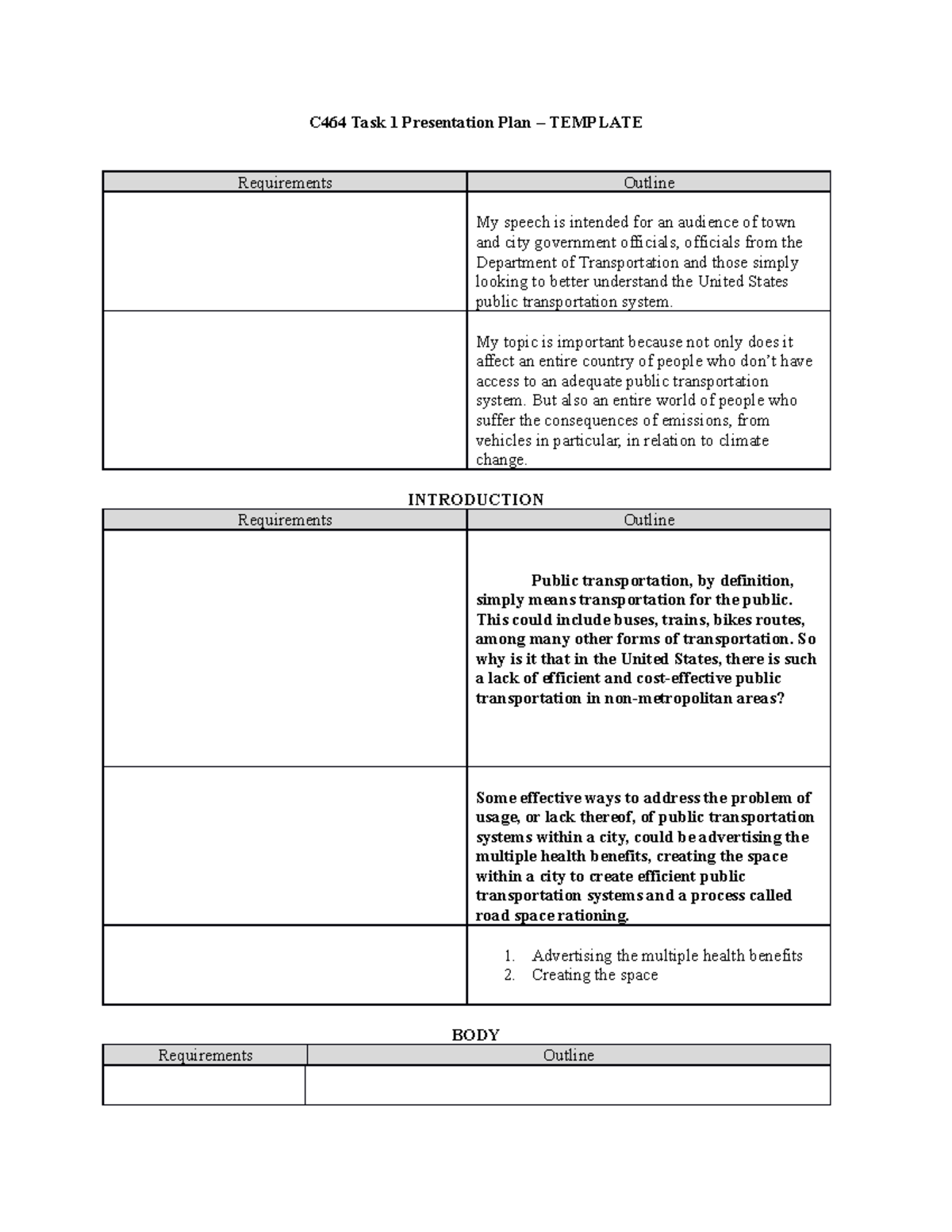 Communications Presentation Plan Template - C464 Task 1 Presentation Plan – TEMPLATE ...
