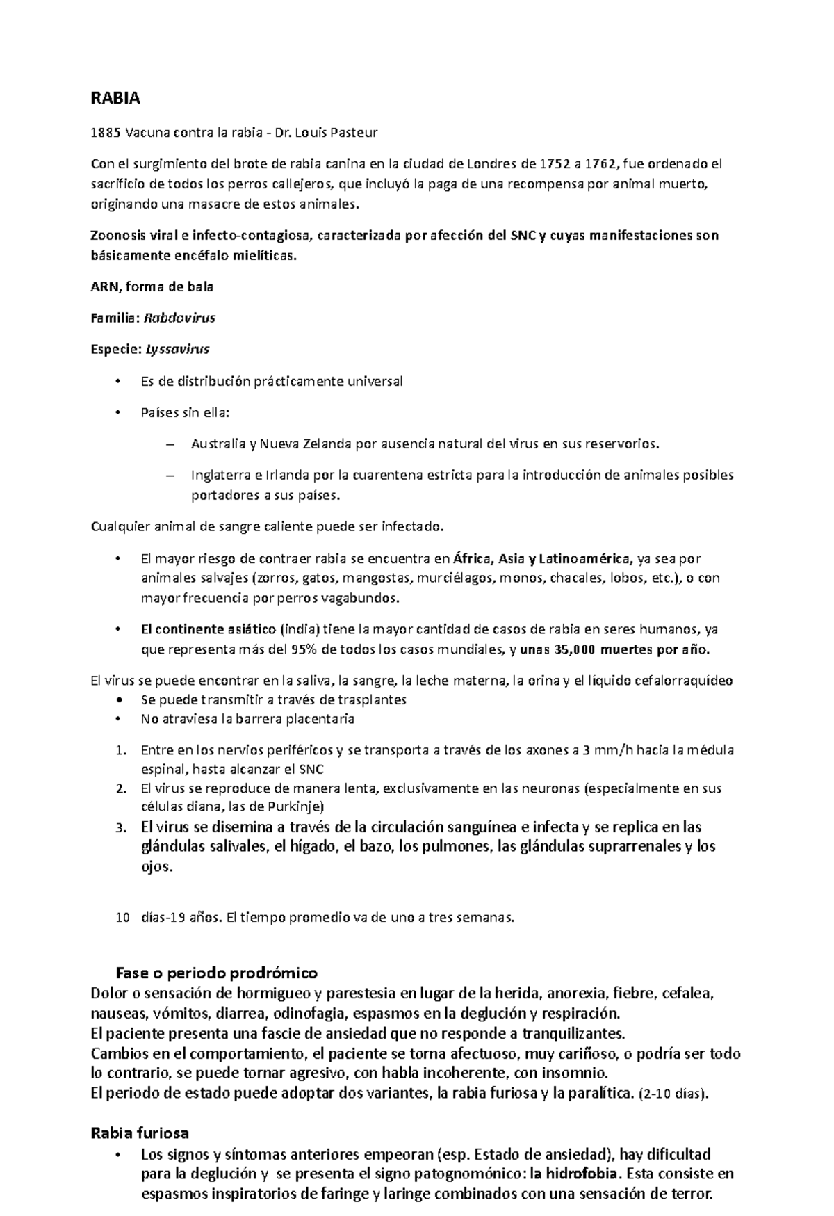Resumen - Rabia - RABIA 1885 Vacuna contra la rabia - Dr. Louis Pasteur ...