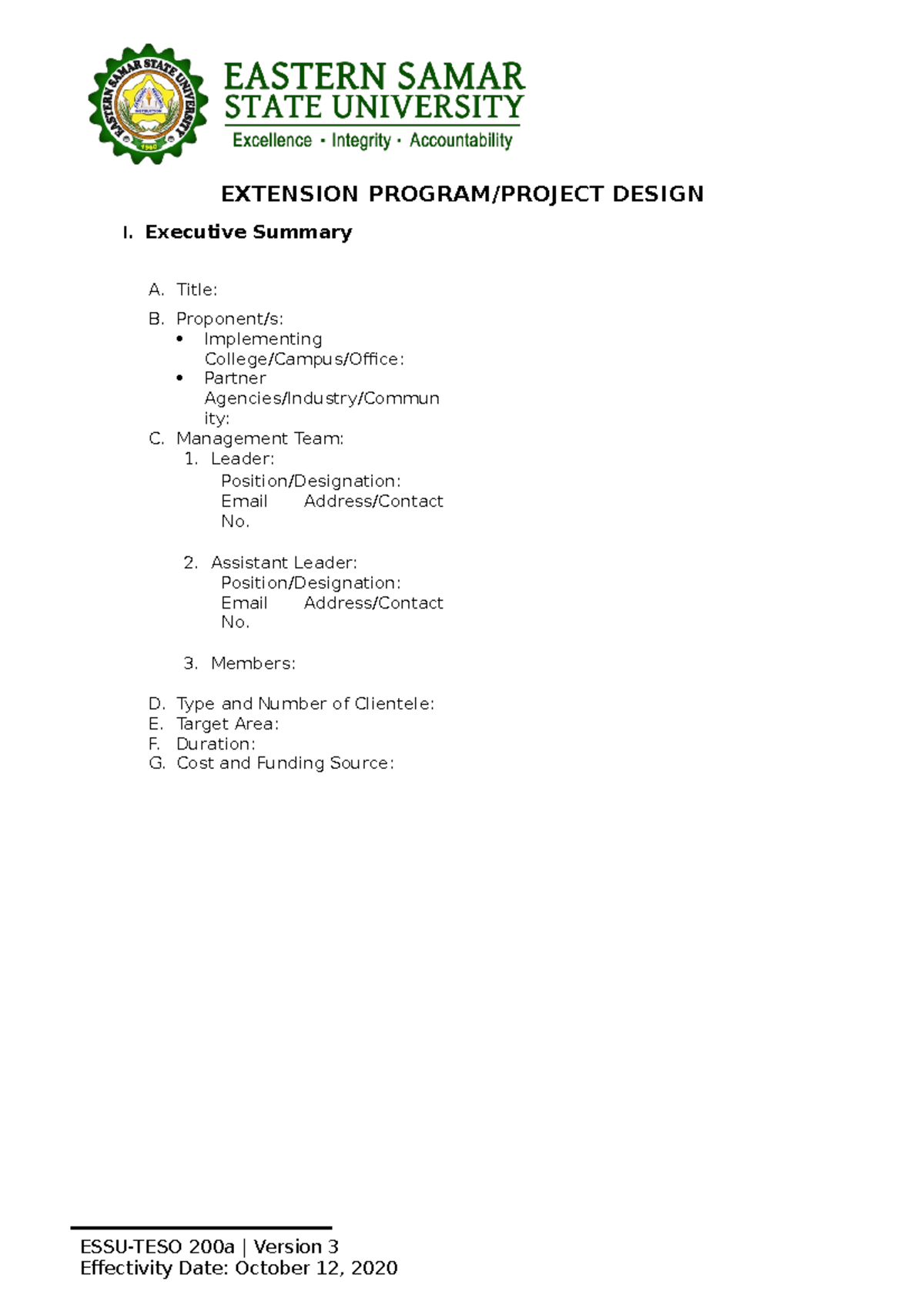 TESO FORM 200A Program-Project Design - EXTENSION PROGRAM/PROJECT ...
