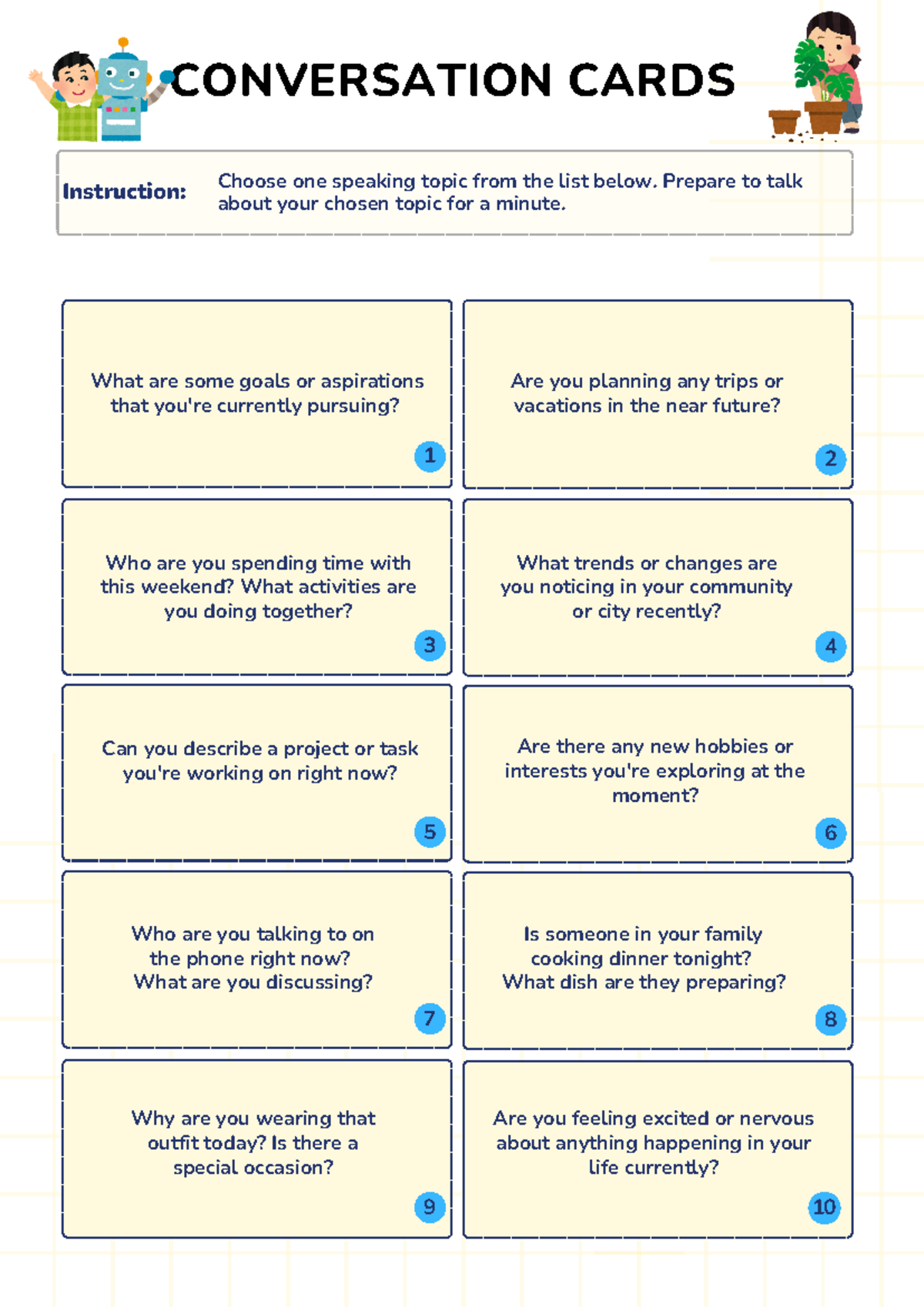 Speaking Cards Level B1 - 3 5 7 9 2 4 6 8 10 1 CONVERSATION CARDS What ...