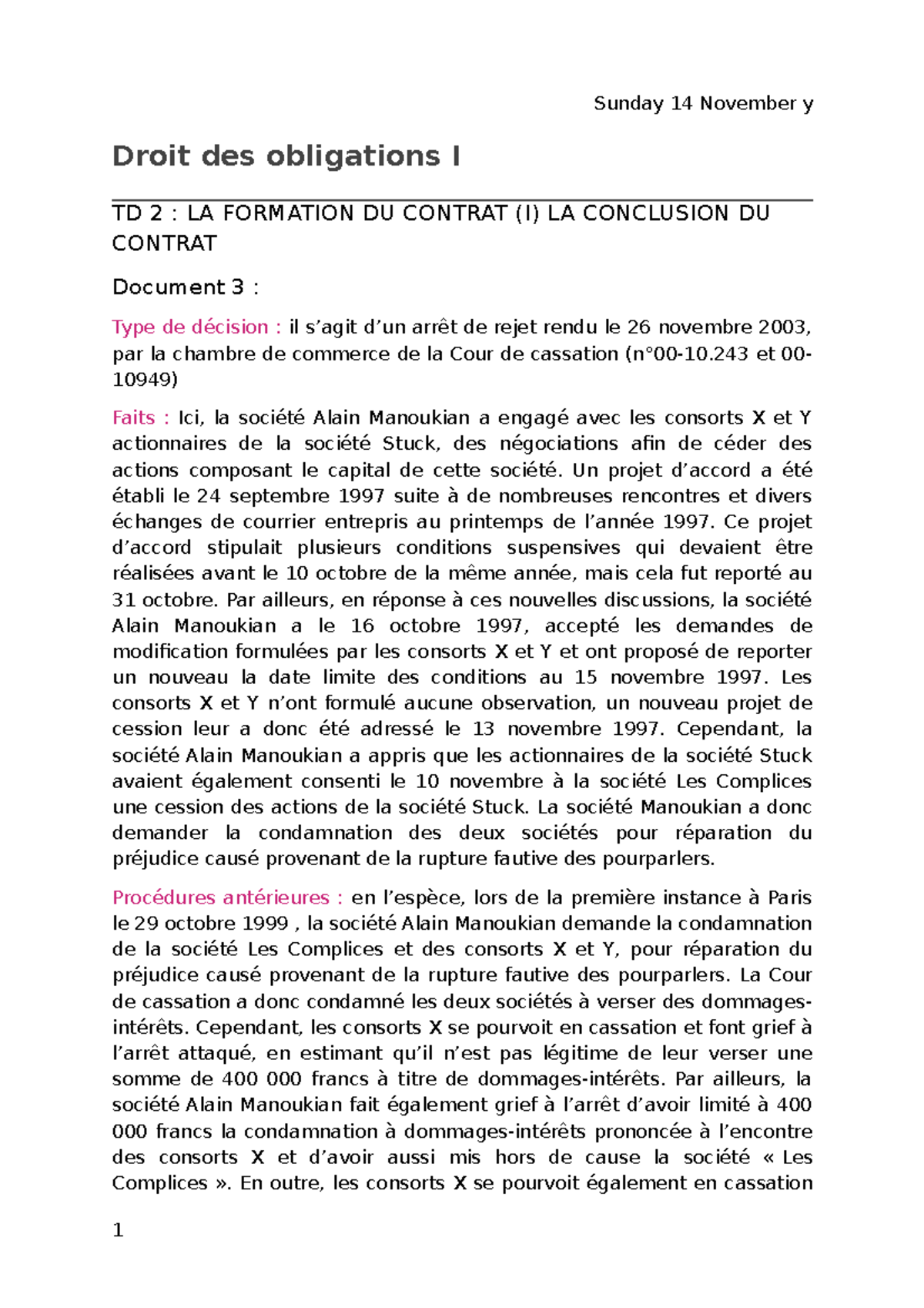 LA FORMATION DU CONTRAT (I) LA CONCLUSION DU CONTRAT - Droit des ...