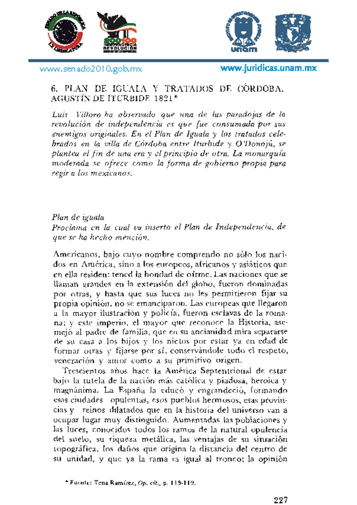 Plan de iguala - 6. PLAN DE IGUALA 1' TRATADOS DE C~RDOBA. AGUST~N DE ...