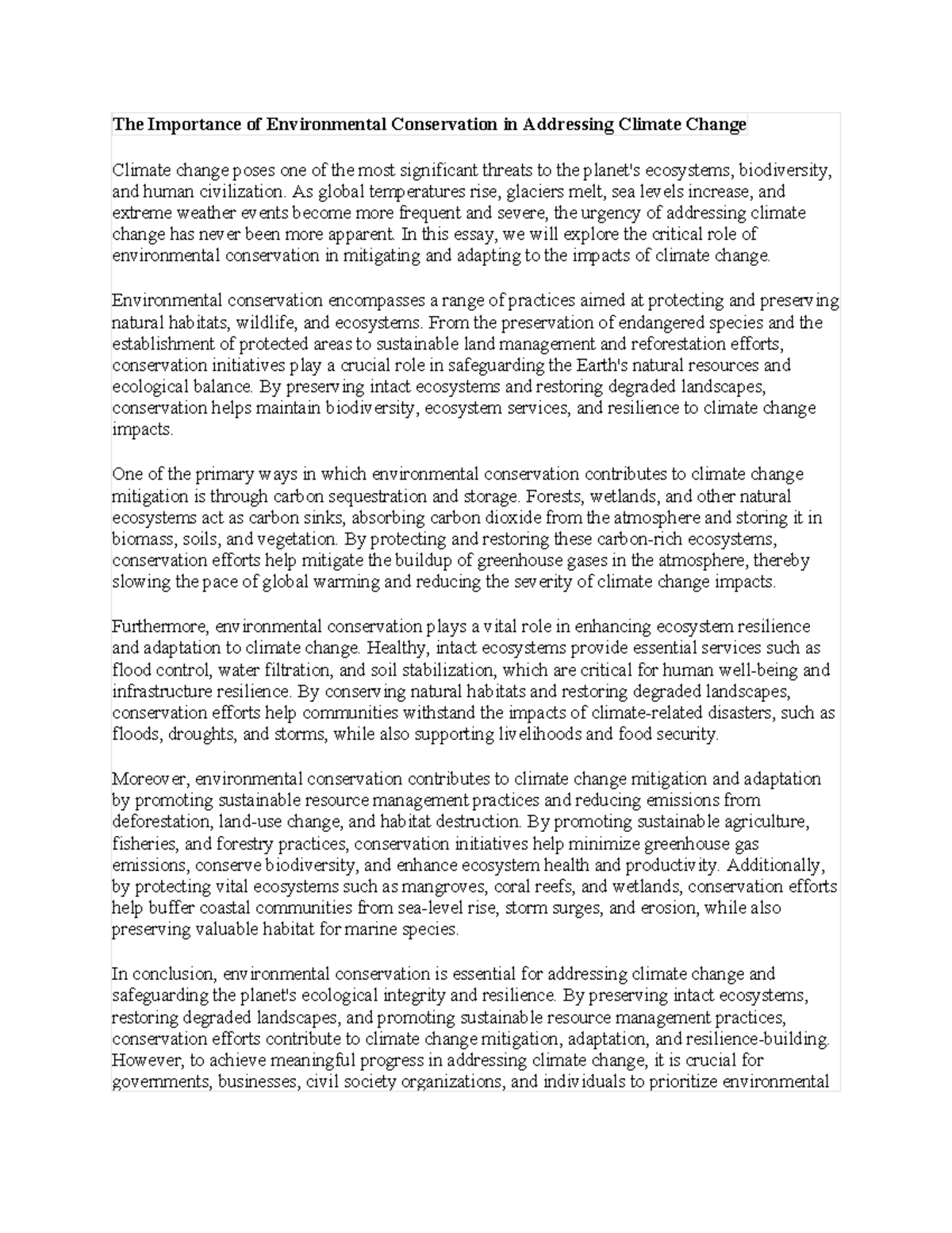 The Importance of Environmental Conservation in Addressing Climate ...