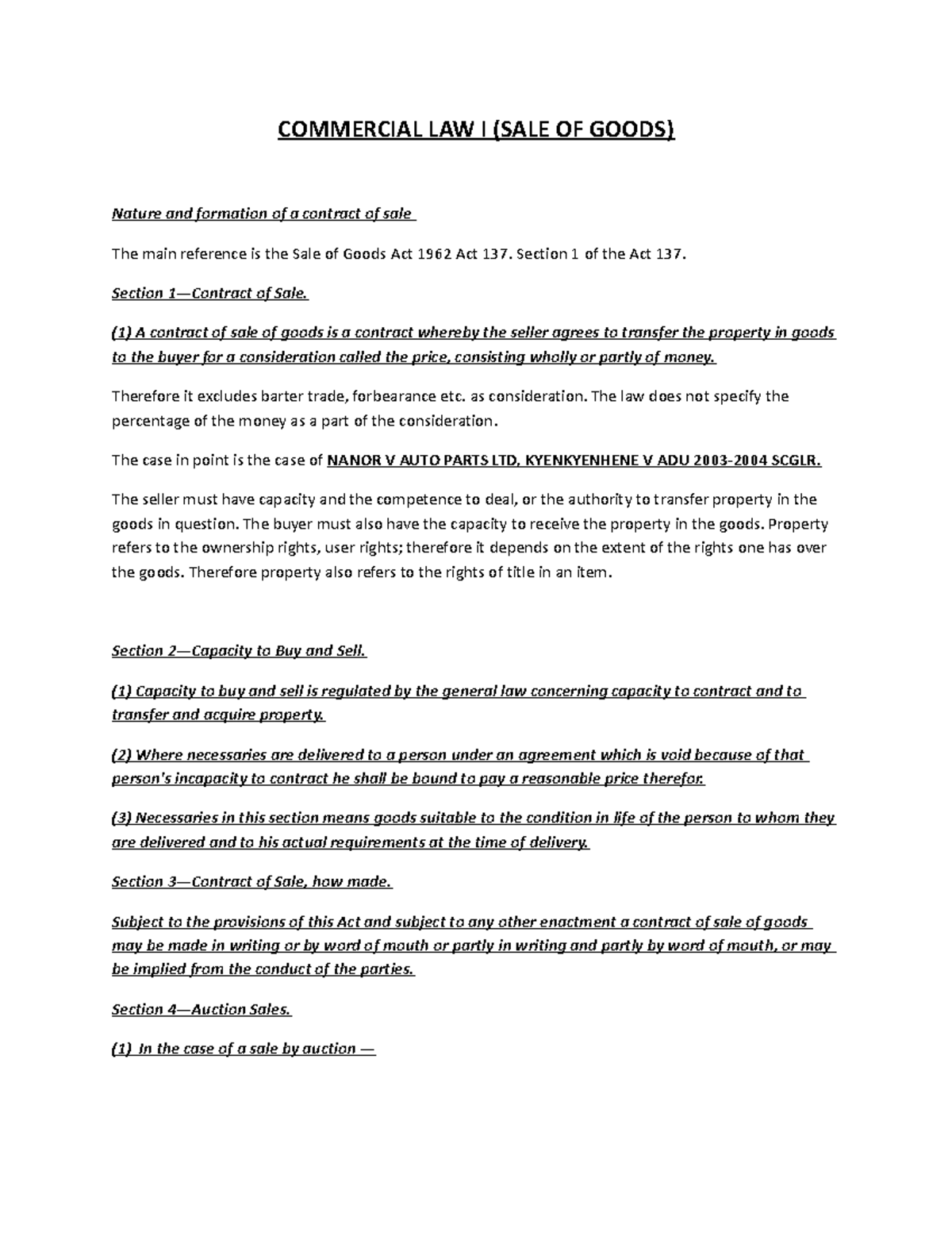 Commercial LAW (1ST SEM) Lecture Notes - COMMERCIAL LAW I (SALE OF ...