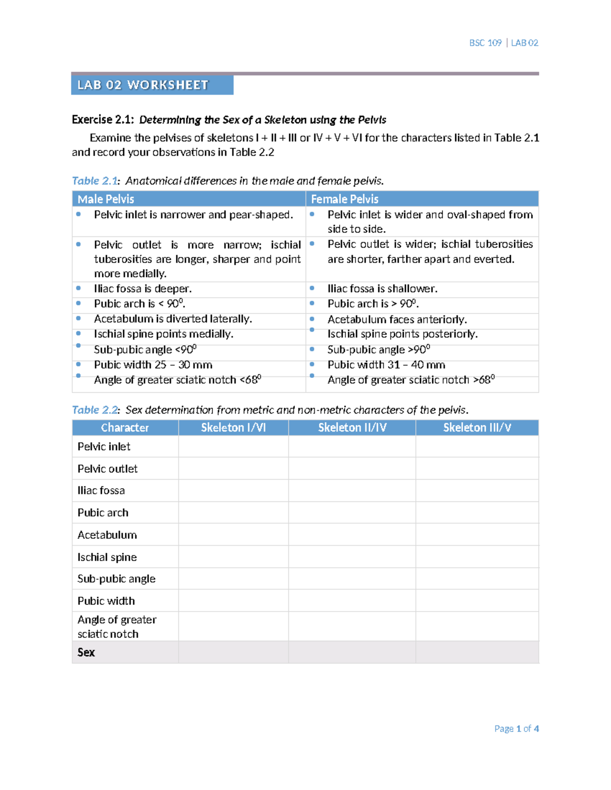 Skeletal Worksheet Fall 23 - BSC 109 | LAB 02 LAB 02 WORKSHEET Exer cise 2. 1 : Determining th e ...