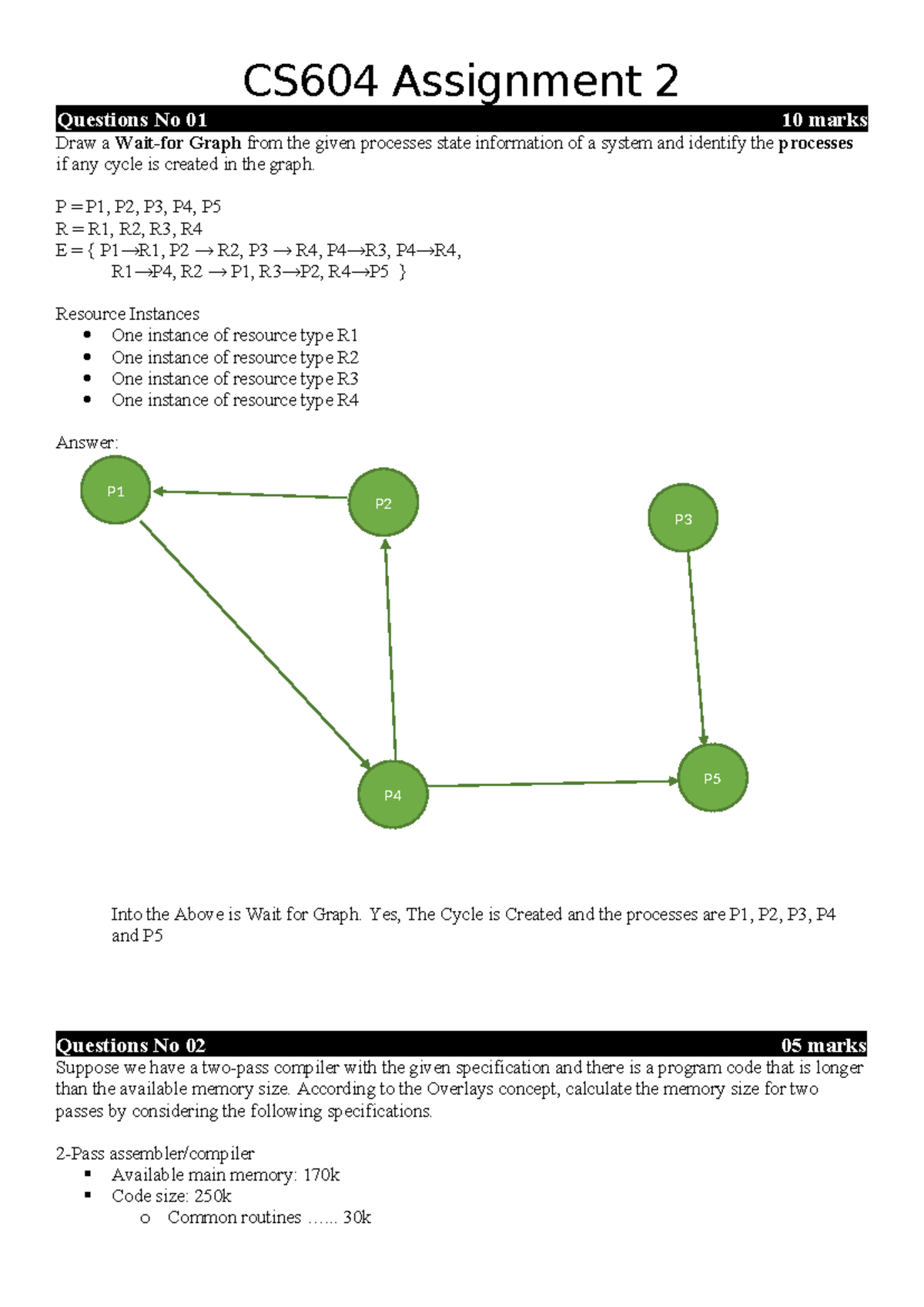 CS604 Assignment 2 MC2202012 67 - CS604 Assignment 2 Questions No 01 10 marks Draw a Wait-for ...