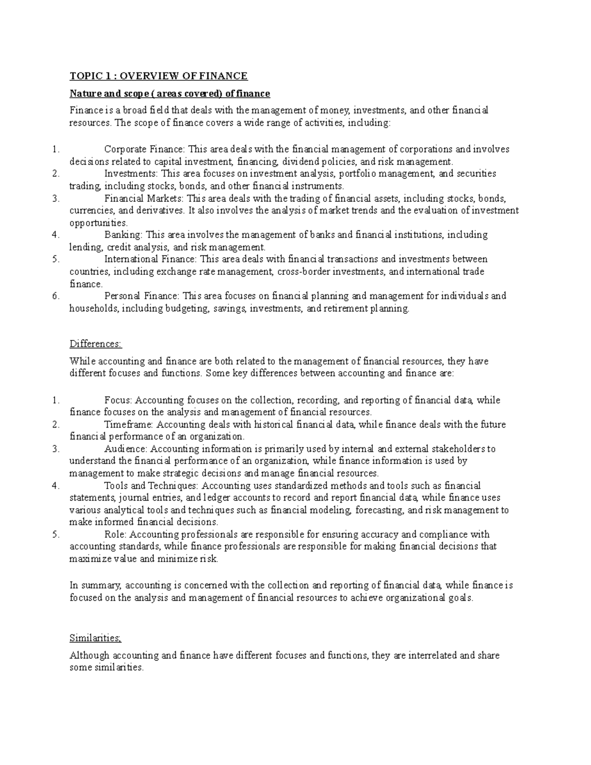 Fundamentals OF Finance Kasneb; 1,2 - TOPIC 1 : OVERVIEW OF FINANCE ...