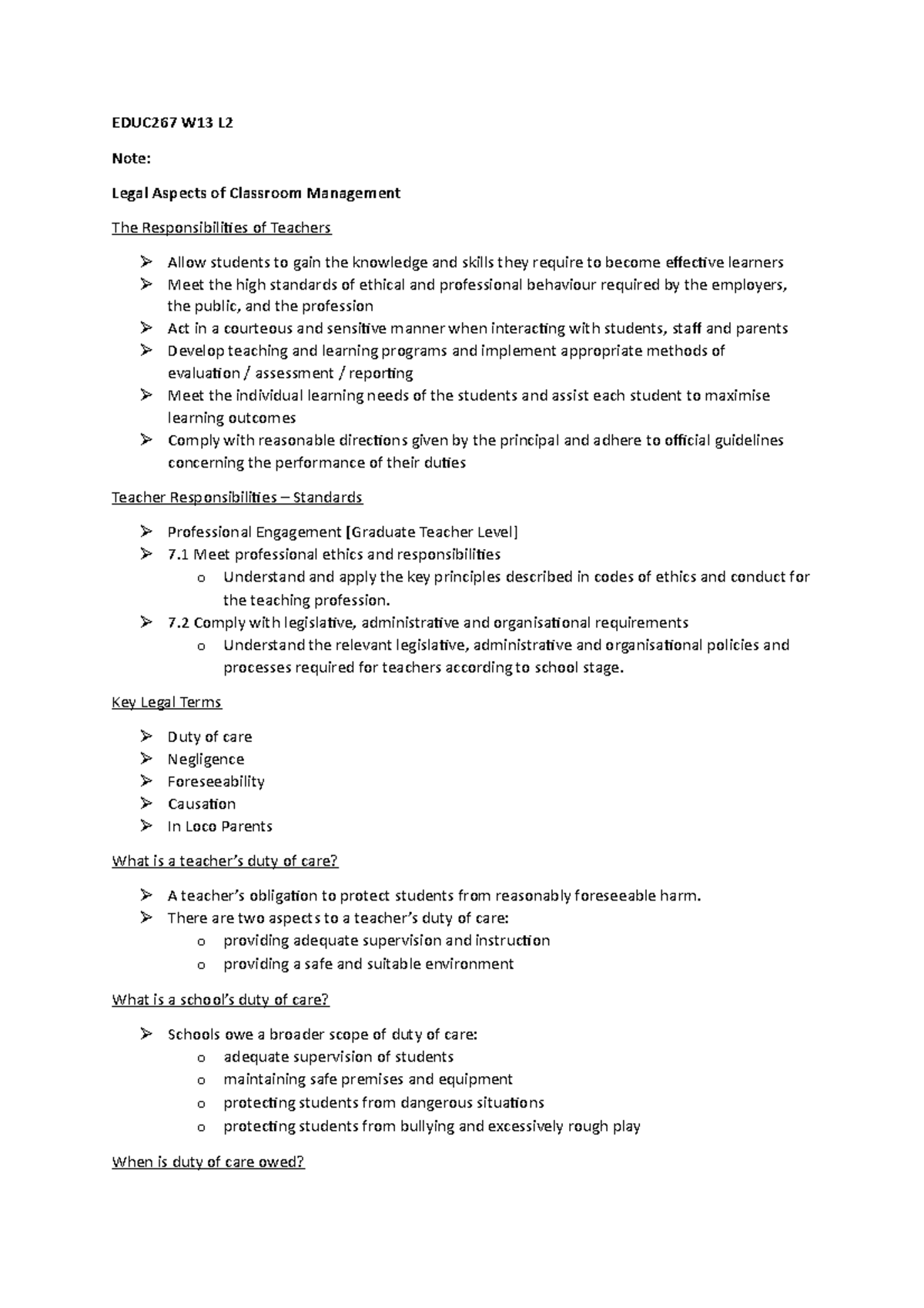 EDUC267 W13 L2 - Detailed lecture notes - EDUC267 W13 L Note: Legal ...