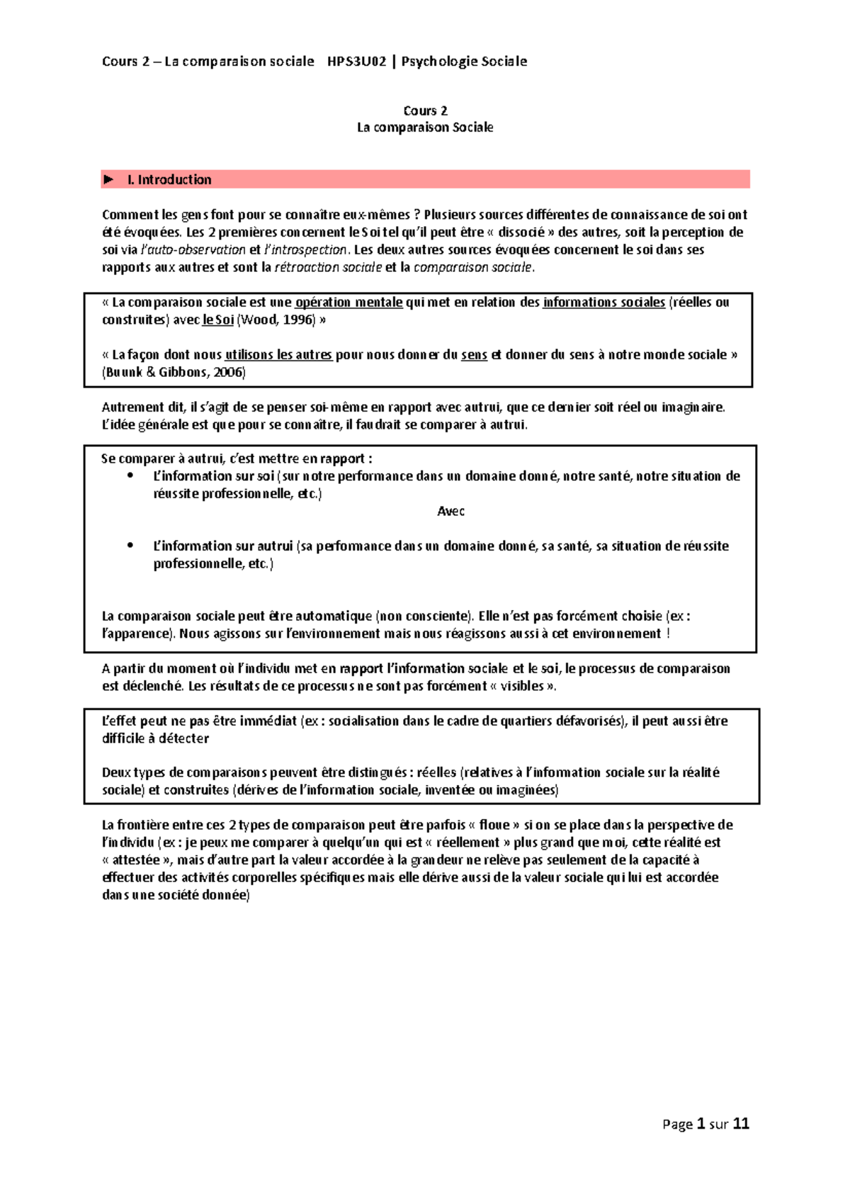 Sociale 2 - Cours 2 La comparaison Sociale I. Introduction Comment les ...