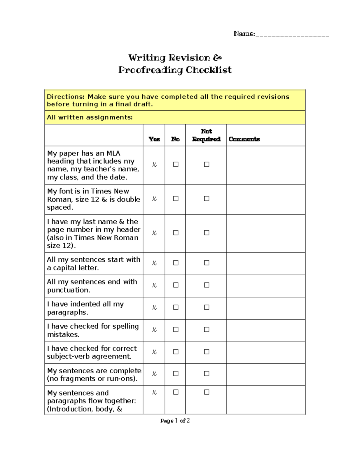Copy of Jakilah Writing Revision & Proofreading Checklist - Name ...