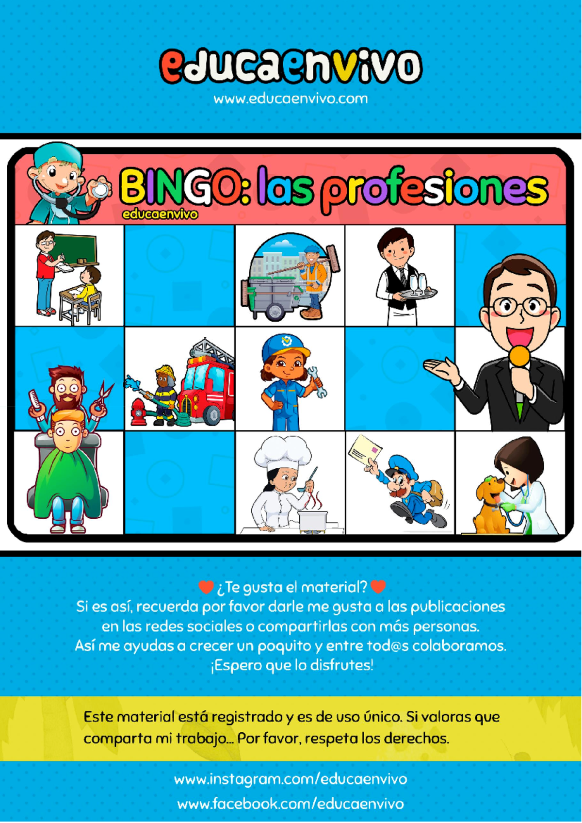Bingo de las profesiones educaenvivo - educaenvivo BINGO: las ...