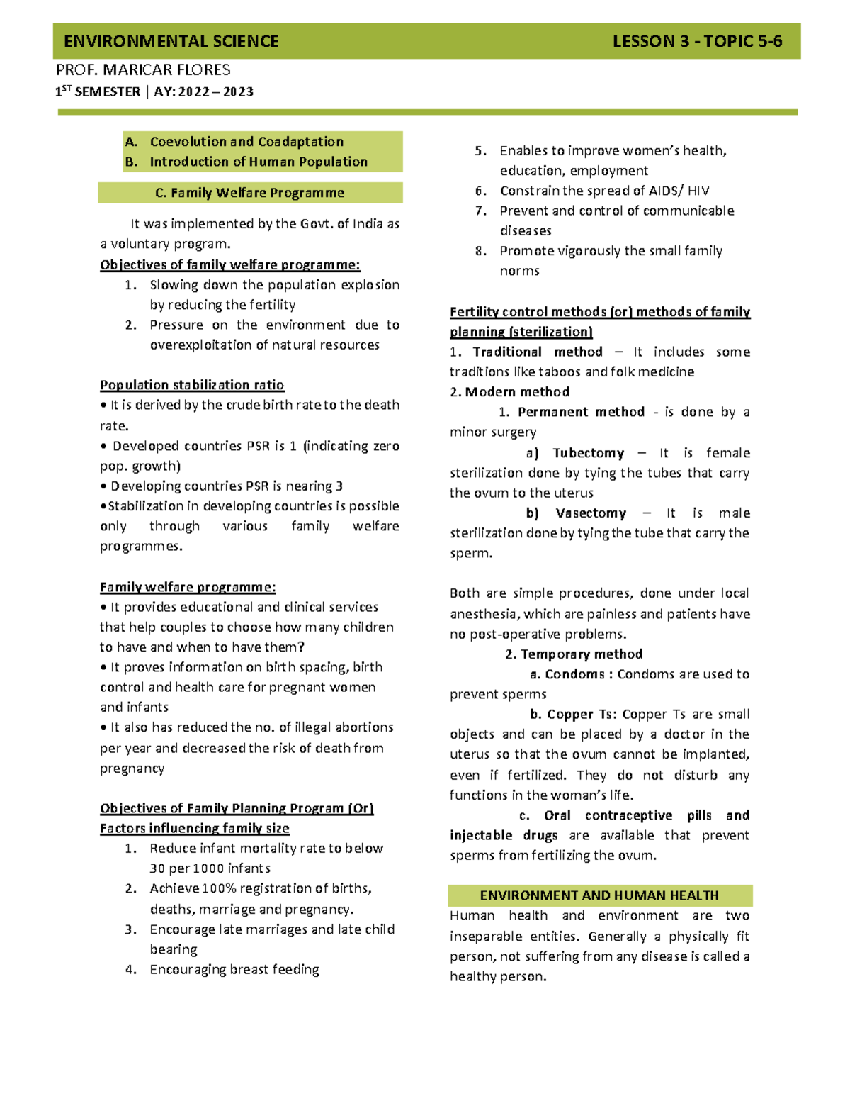N Module 4 - Human Population AND THE Environment - ENVIRONMENTAL ...