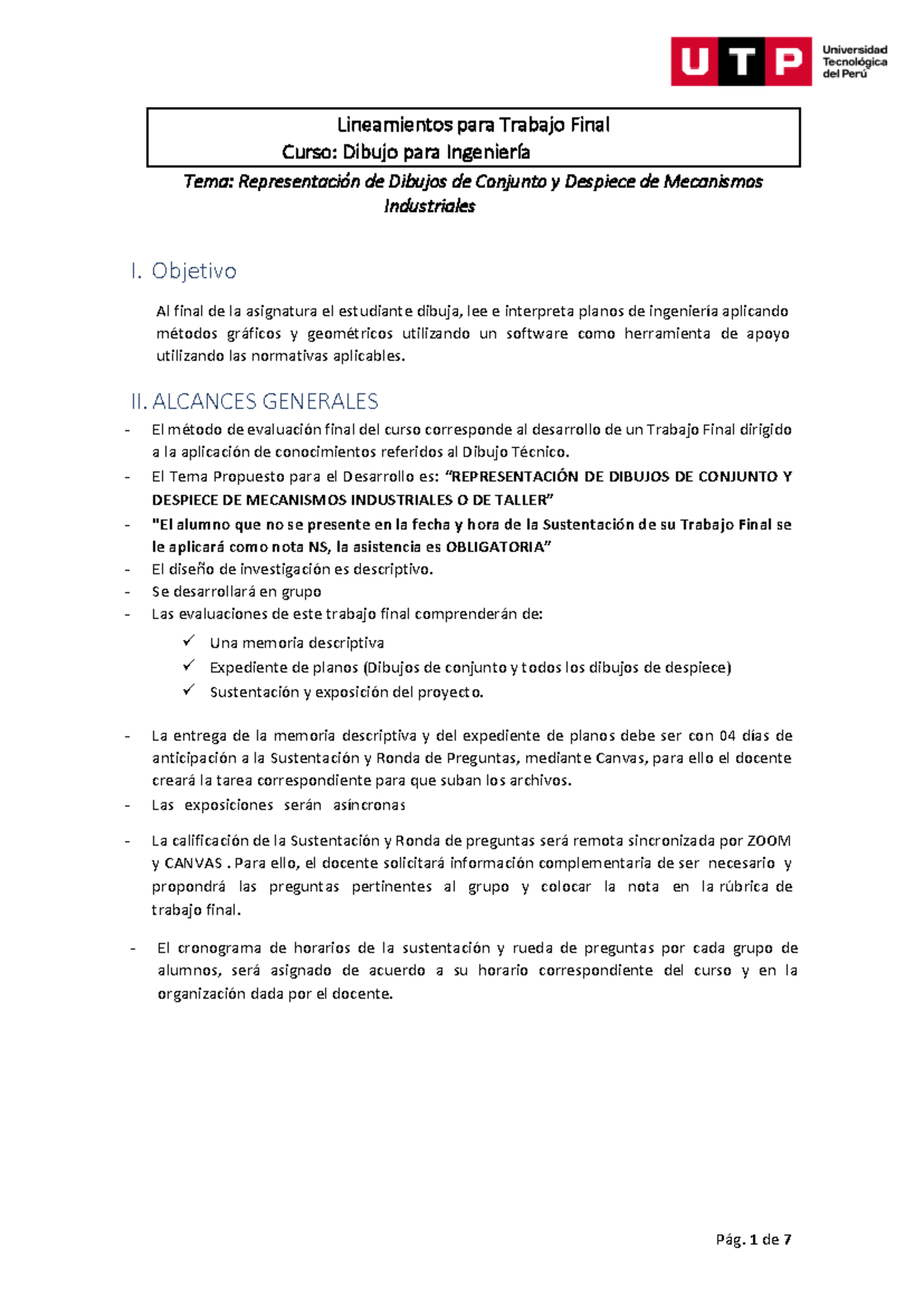 Lineamientos Trabajo Final Dibujo para Ingenieria - Lineamientos para ...