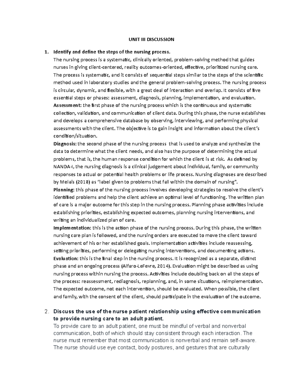 UNIT III Discussion - UNIT III DISCUSSION 1. Identify and define the ...