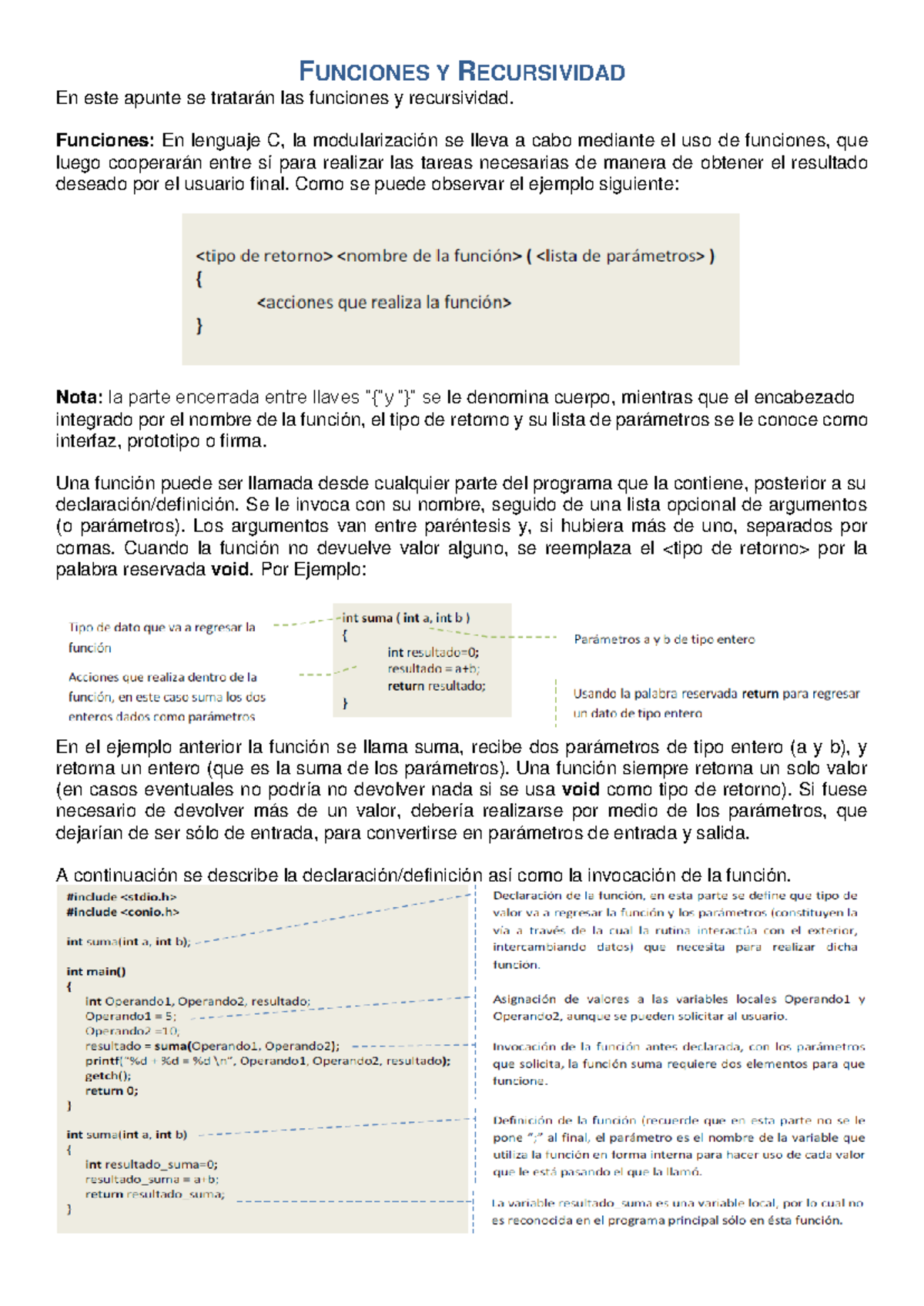 Funciones en C - Apunte extra - FUNCIONES Y RECURSIVIDAD En este apunte ...