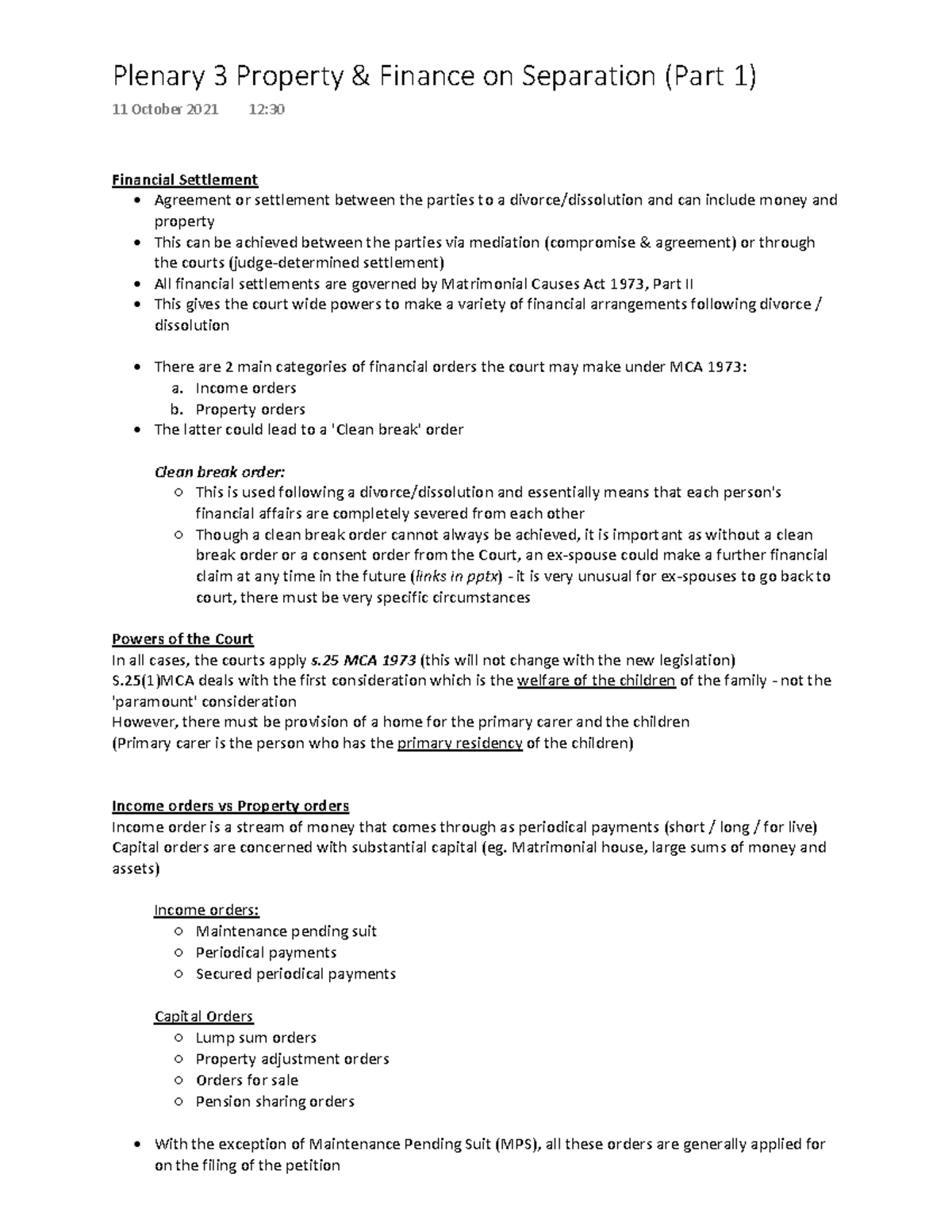 Plenary 3 Property & Finance on Separation (Part 1) - Financial ...