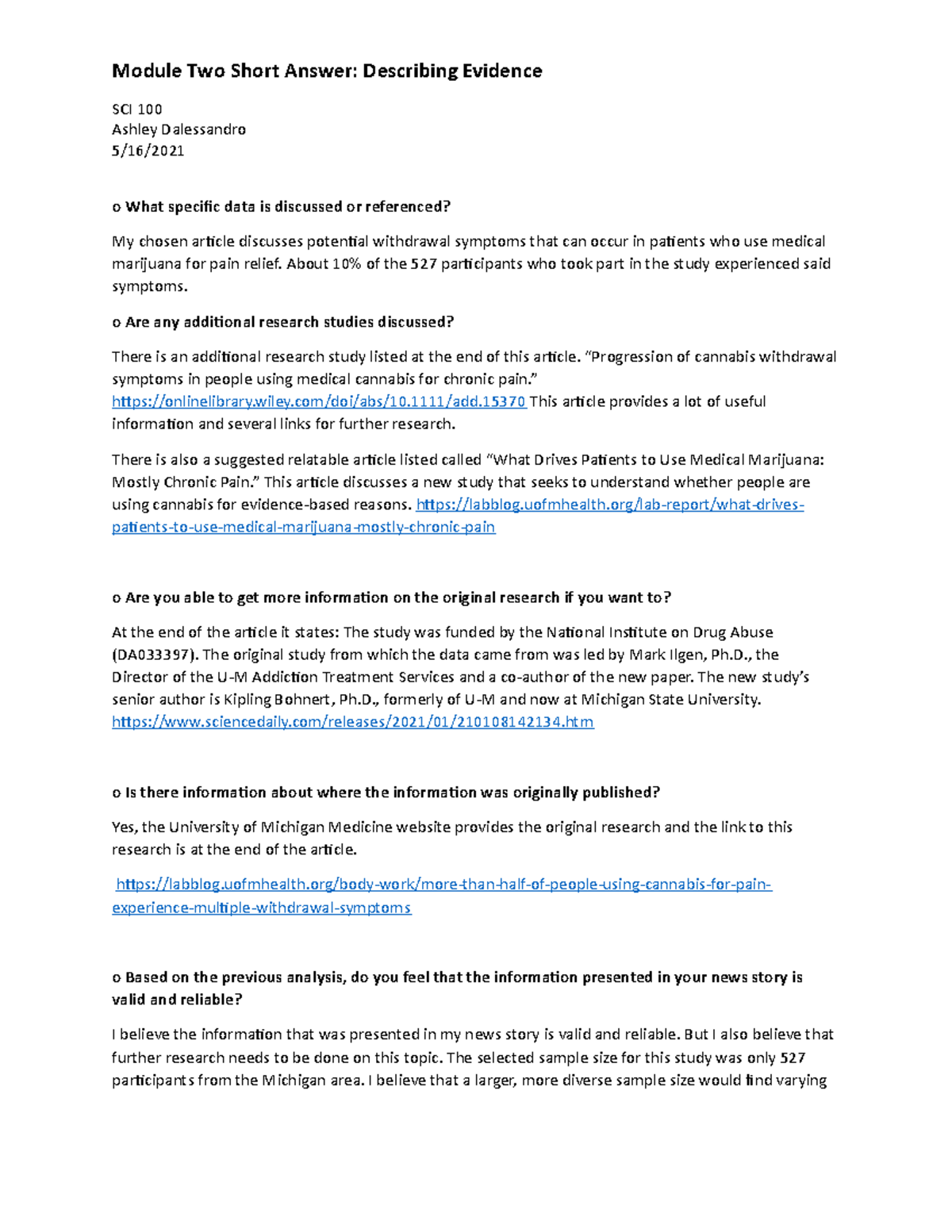 SCI 100- 2-2 short answer - Module Two Short Answer: Describing ...