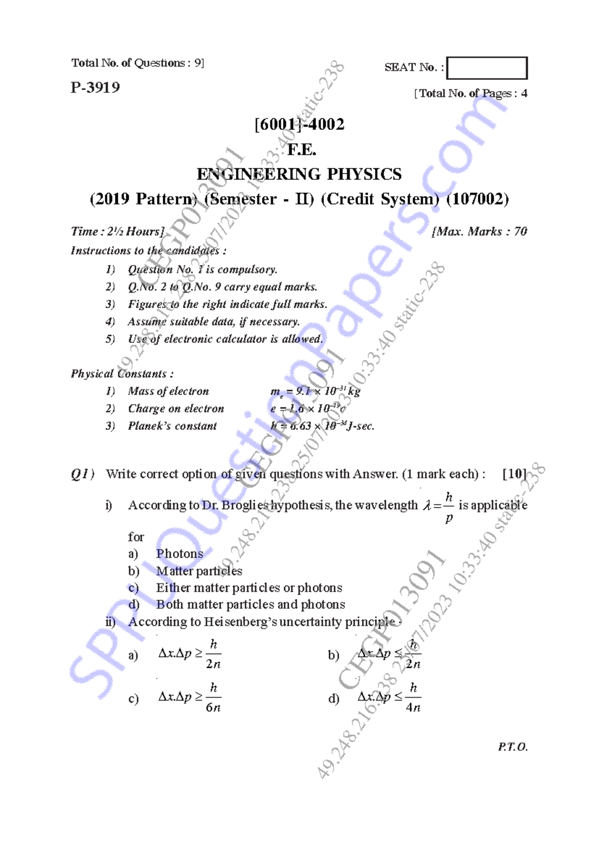Be first-year-fe-engineering semester-2 2023 may engineering-physics-pattern-2019 - Total No. of ...