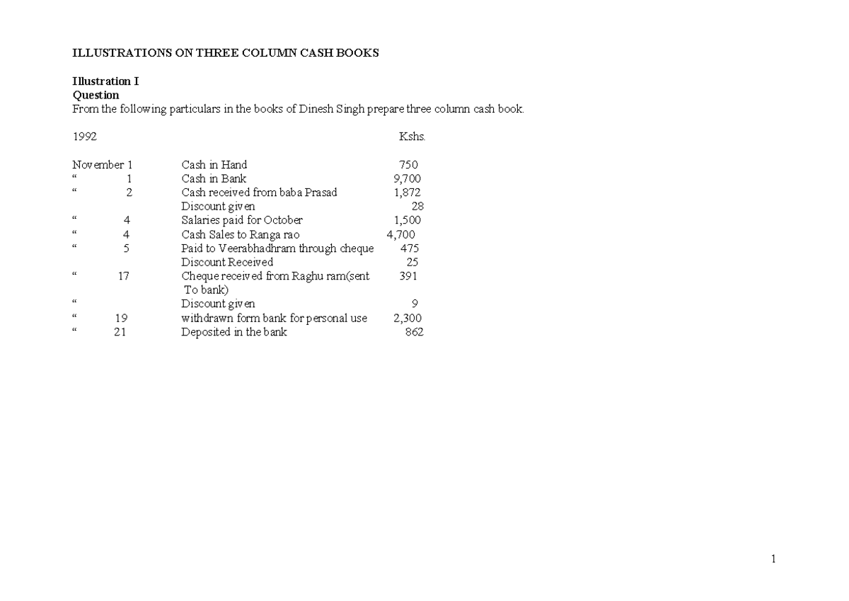 Illustration ON Three Column CASH BOOK - ILLUSTRATIONS ON THREE COLUMN ...