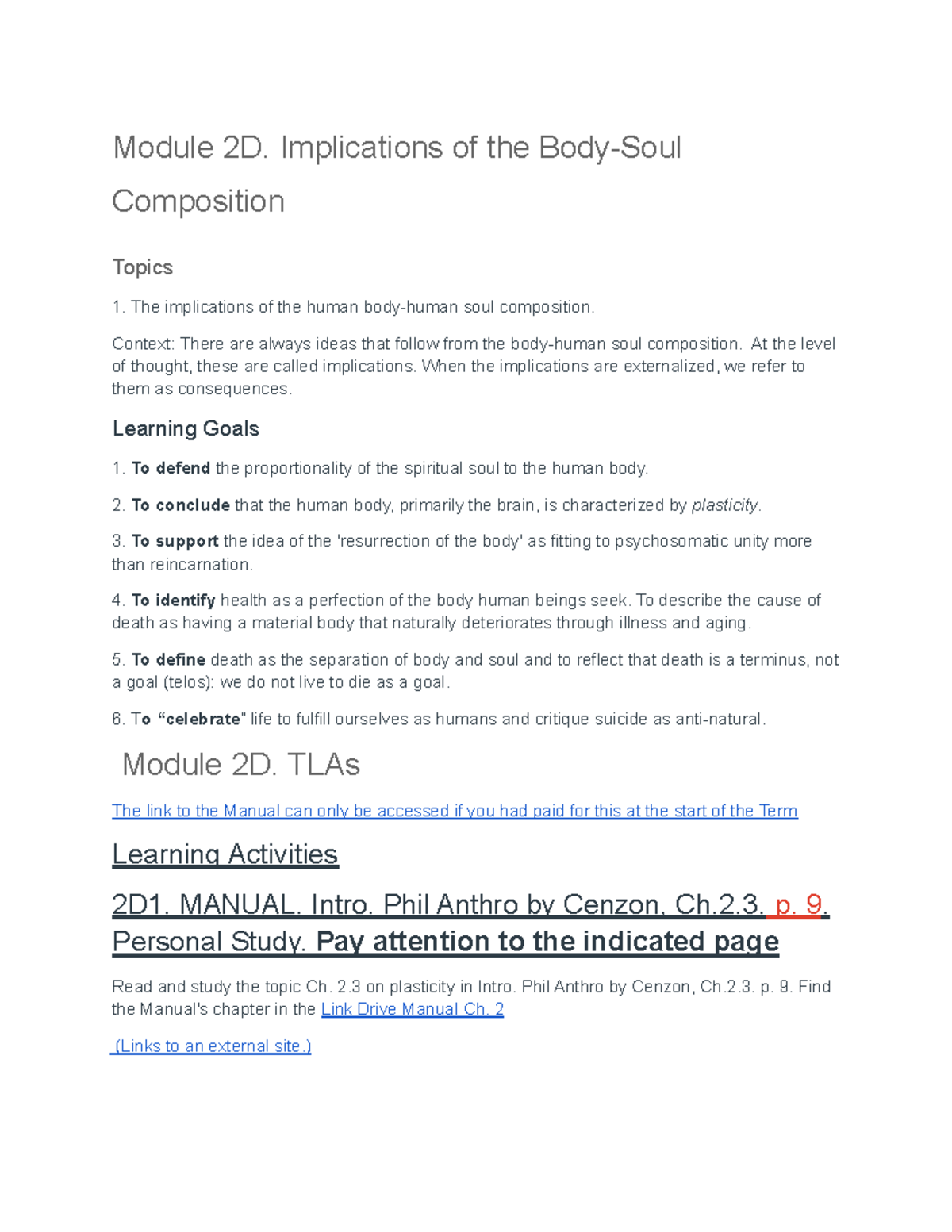 Module 2D - Philosophy - Module 2D. Implications of the Body-Soul ...