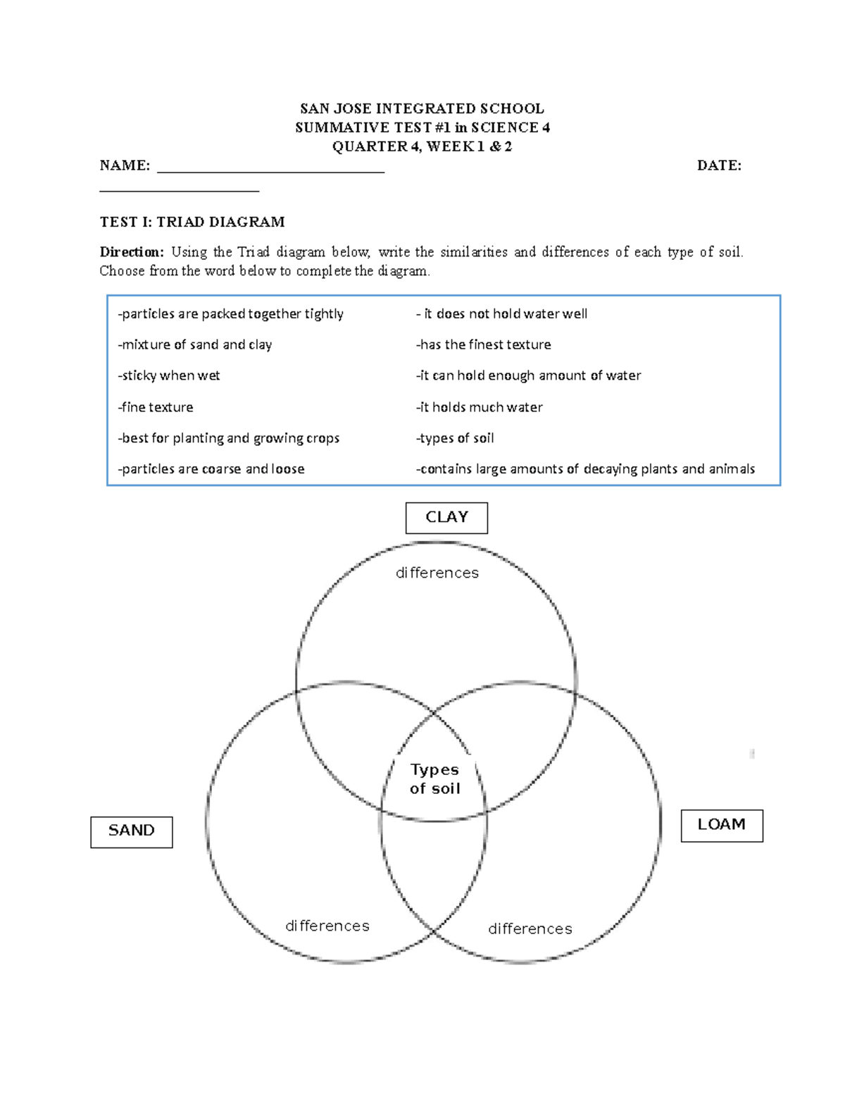 Science 4 q4 - reviewer - SAN JOSE INTEGRATED SCHOOL SUMMATIVE TEST #1 ...