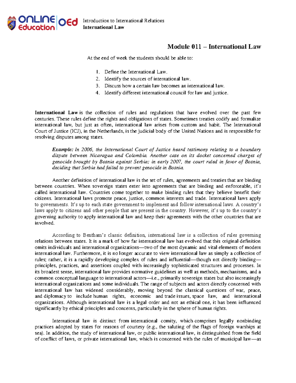 Module 11 International Law - International Law Module 011 ...