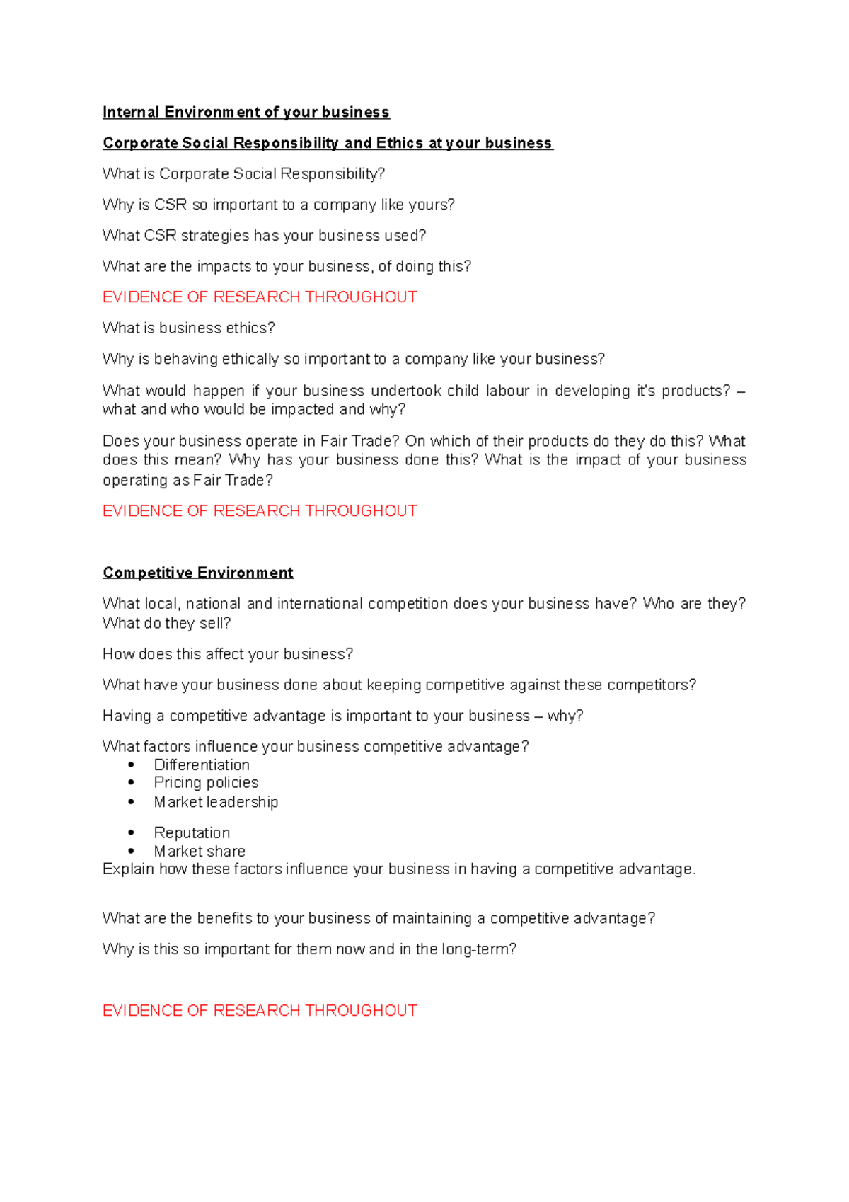 Learning Aim C Crib Sheet 2 - Internal Environment of your business ...