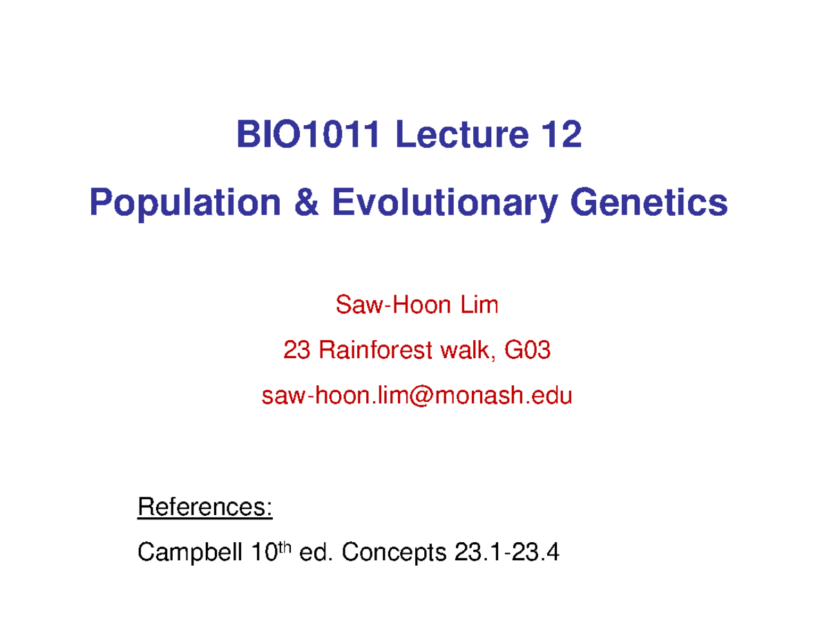 Lecture 12 0 04:04:2017 BIO - BIO1011 Lecture 12 Population ...