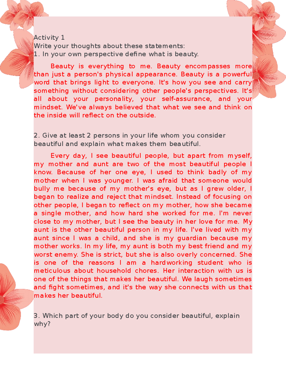 Understanding the Self Activity 1 - Activity 1 Write your thoughts ...