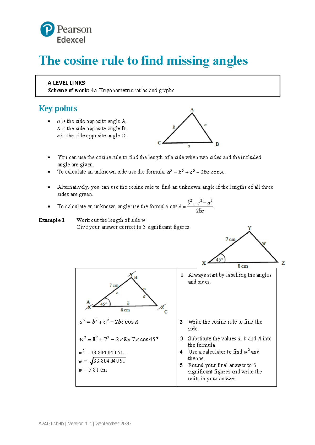 Example 2 Chapter 9 Cosine rule missing angles - A 24 00 ch 9 b ...