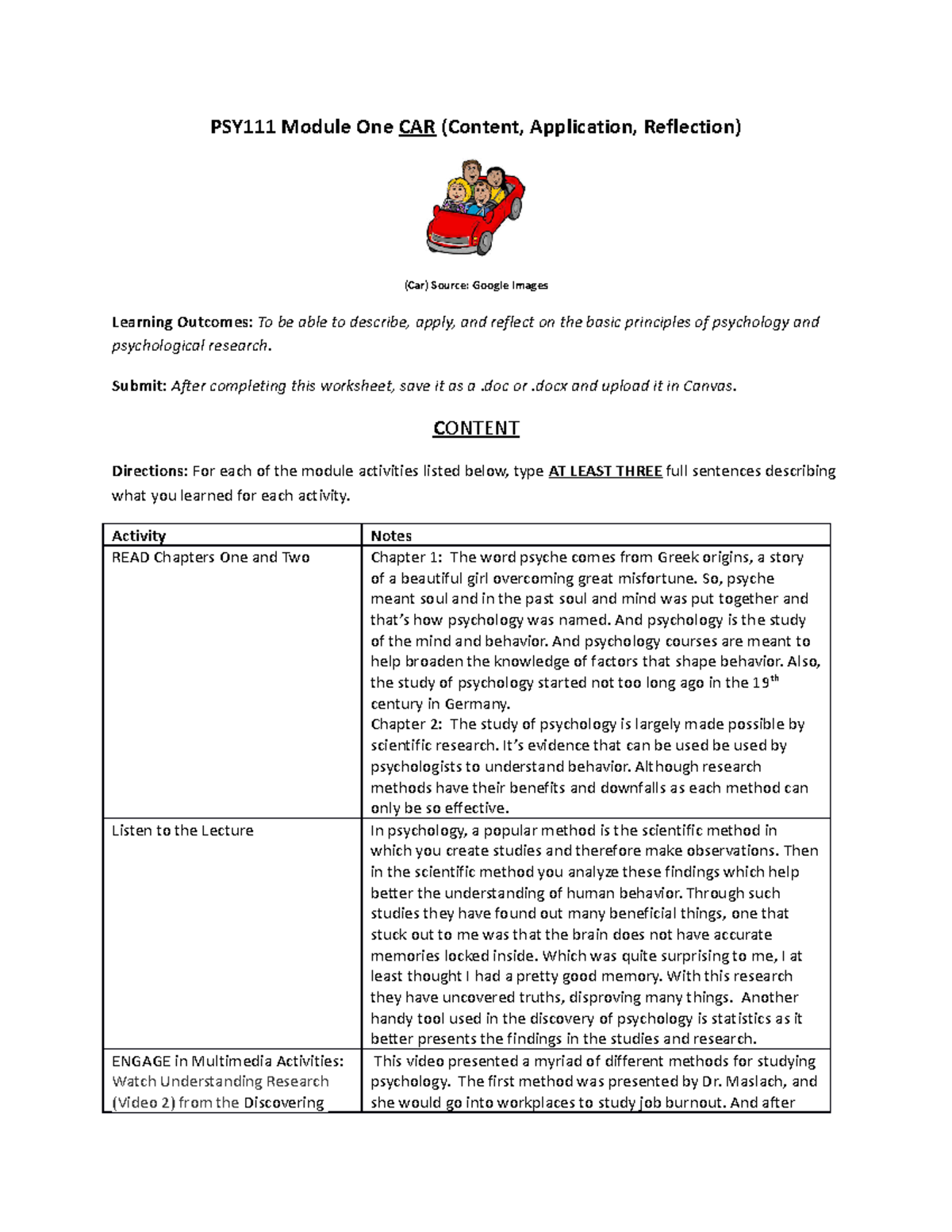 PSY111 Module 1 CAR (Simpson, 2022) - PSY111 Module One CAR (Content ...