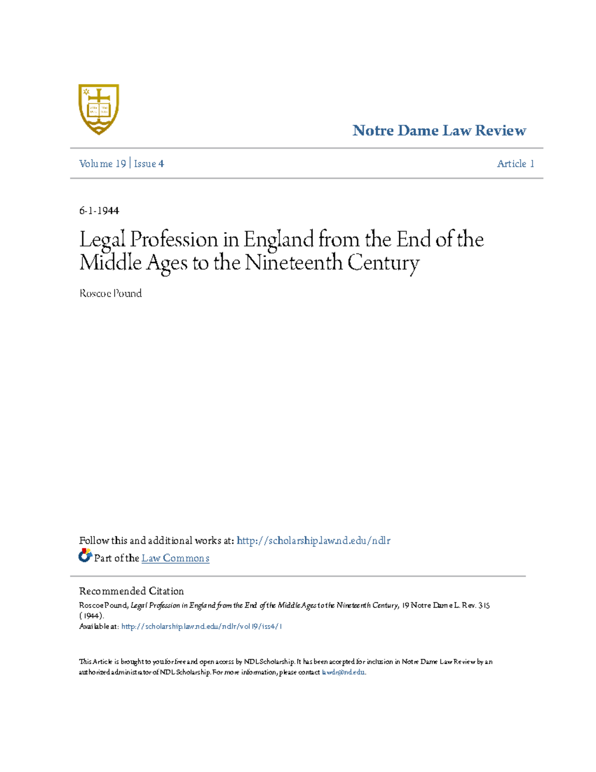 Legal Profession in England from the End of the Middle Ages to th ...