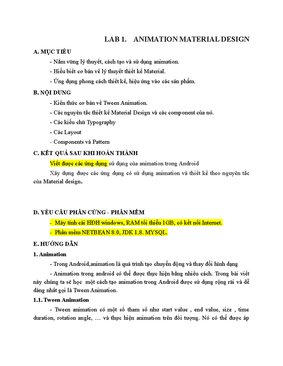 Animation Material Design - LAB 1. ANIMATION MATERIAL DESIGN A. MỤC ...