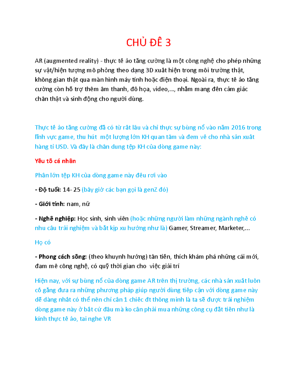 Chủ đề 3 - Thương mại điện tử - CH ĐỀỀ 3Ủ AR (augmented reality) - th c tếế o tăng c ng là m t ...