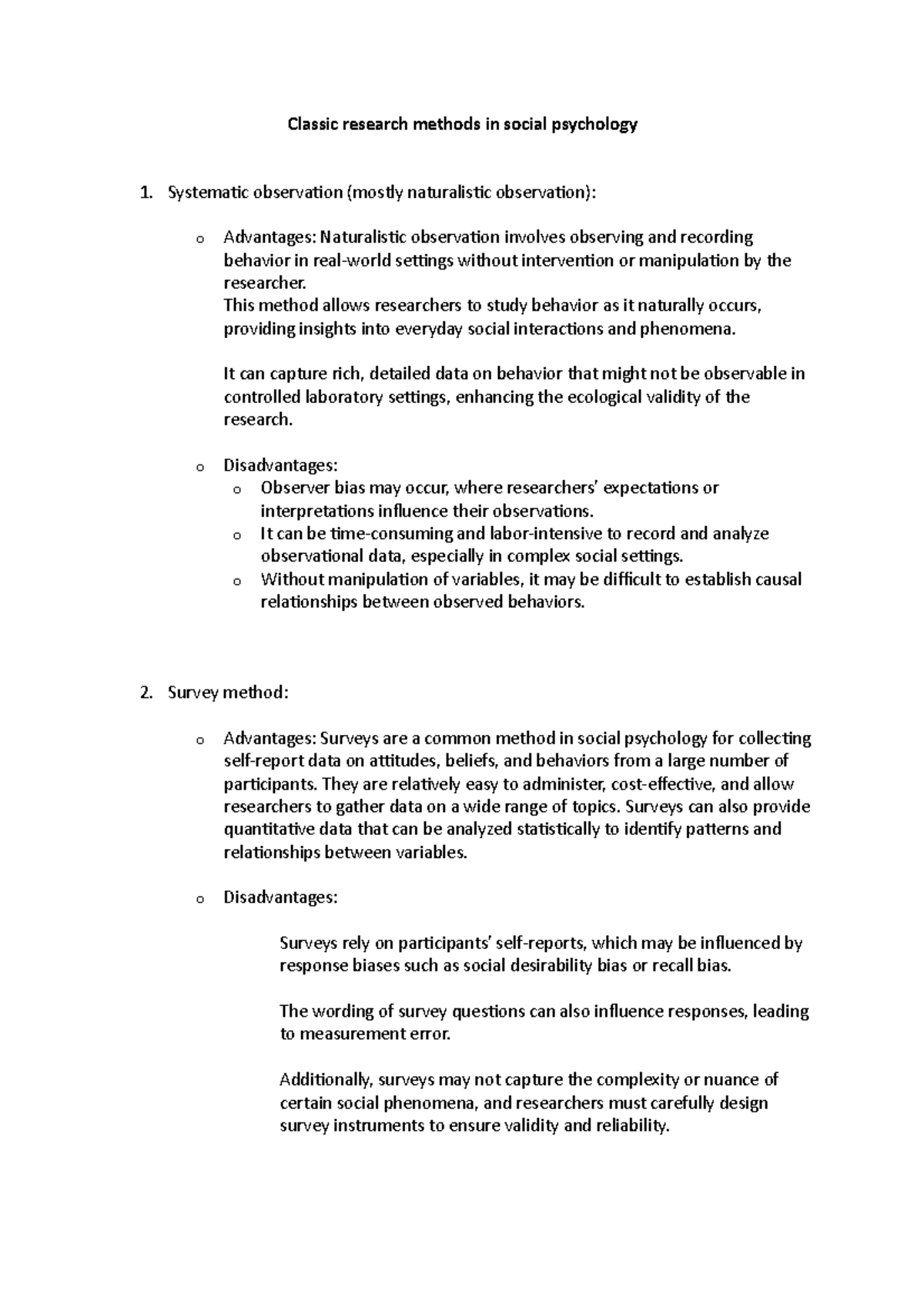 Classic research methods in social psychology - Classic research ...