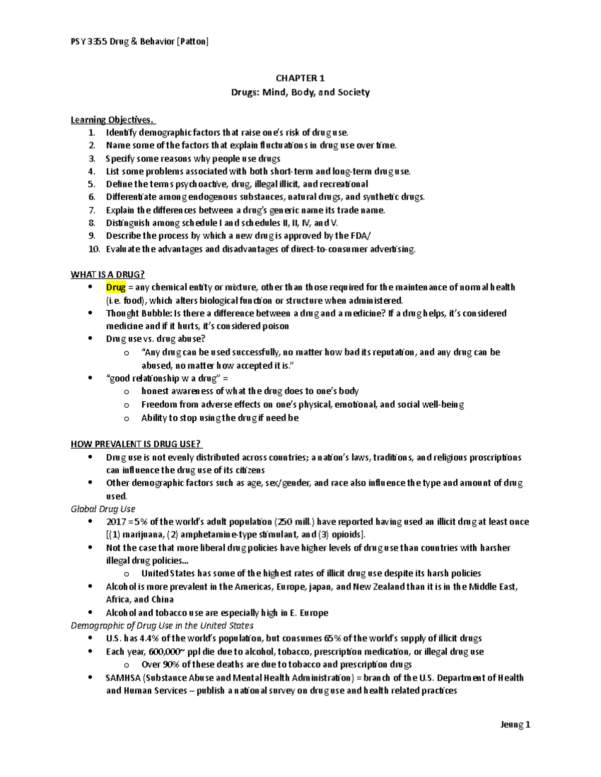 Ch,.1 drugs - mind, body, and society - PSY 3355 Drug Behavior CHAPTER ...