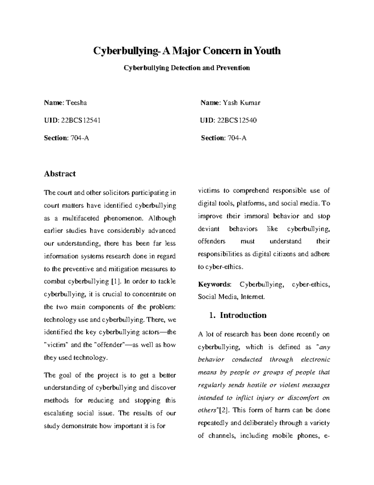 Case study - Cyberbullying- A Major Concern in Youth Cyberbullying ...
