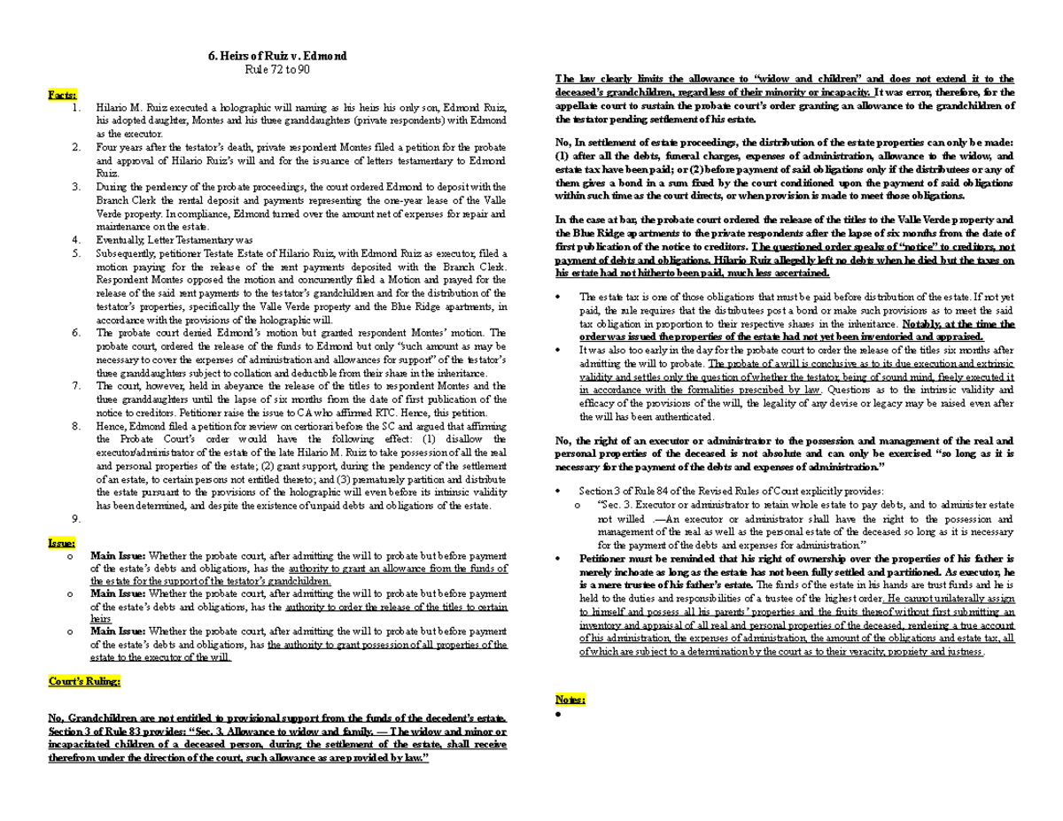 6. Heirs of Ruiz v. Edmond - 6. Heirs of Ruiz v. Edmond Rule 72 to 90 ...
