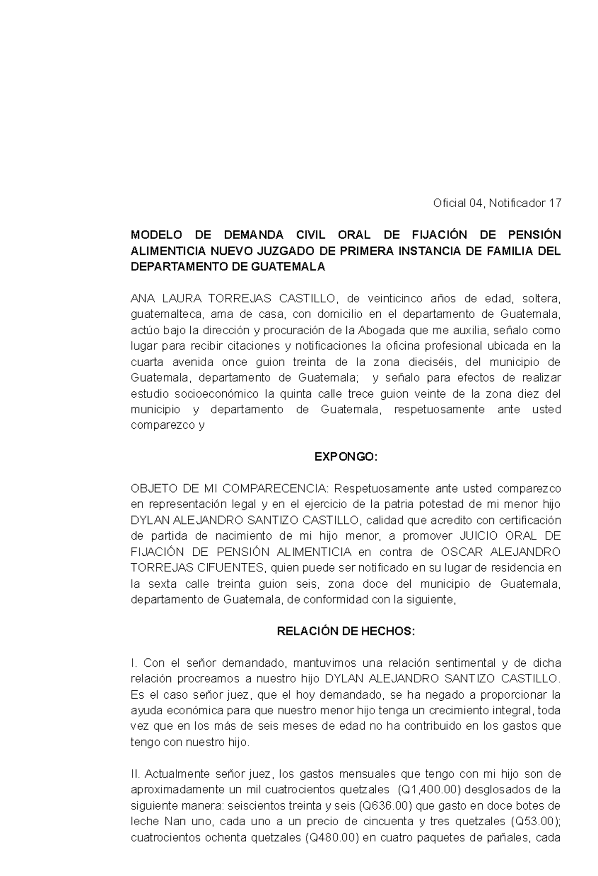 Demanda Civil I- 2 - Oficial 04, Notificador 17 MODELO DE DEMANDA CIVIL ...