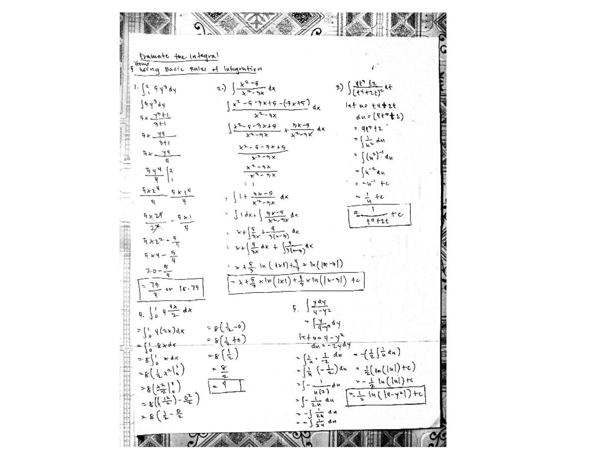 Integrals act - with answers and notes also - Civil Engineering - Studocu