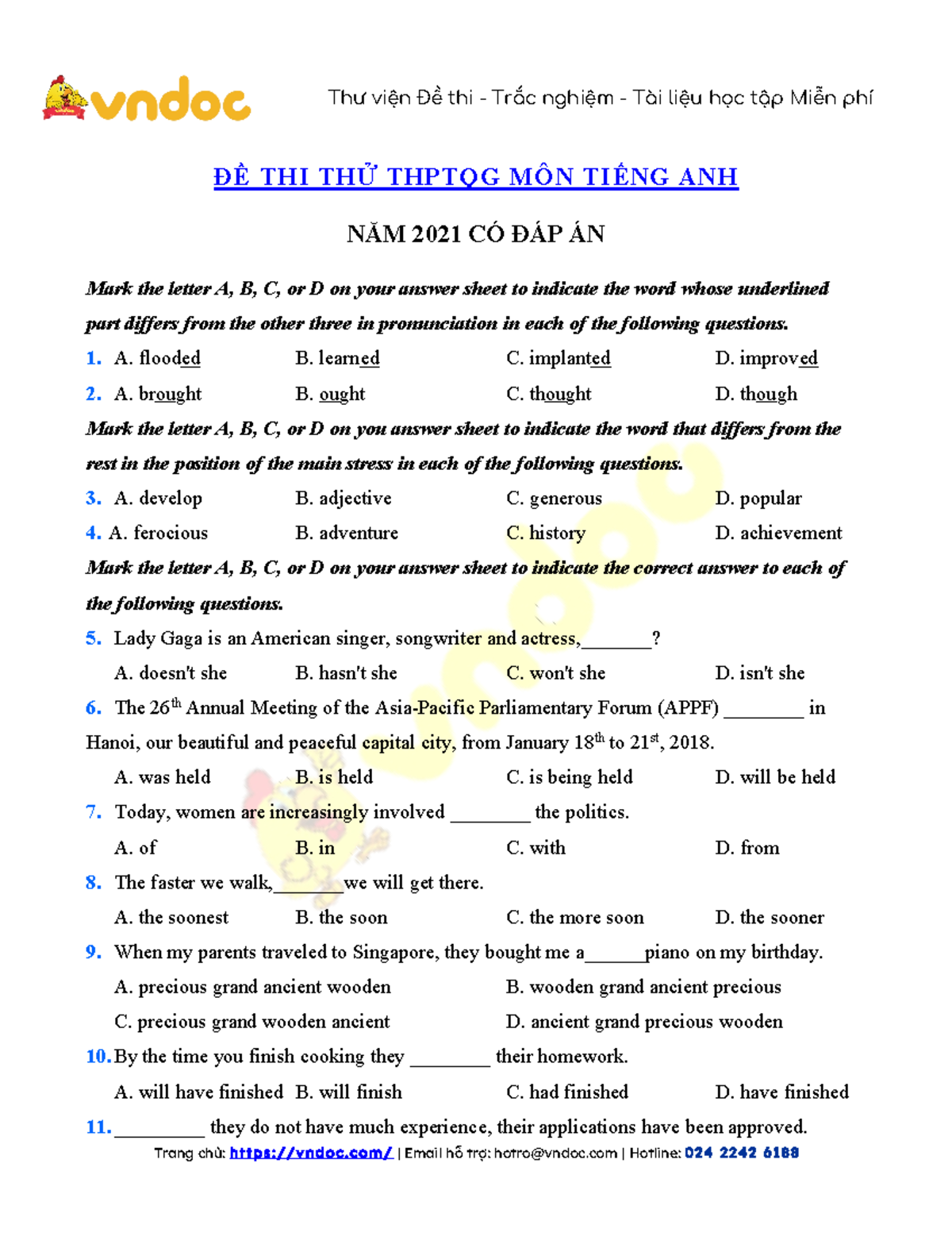 De thi thu tieng anh thpt quoc gia 2021 co dap an so 15 - ĐỀ THI THỬ THPTQG MÔN TIẾNG ANH NĂM ...