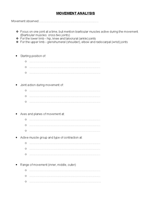 Foundations in Biomechanics Functional Anatomy Workbook - FACULTY OF ...