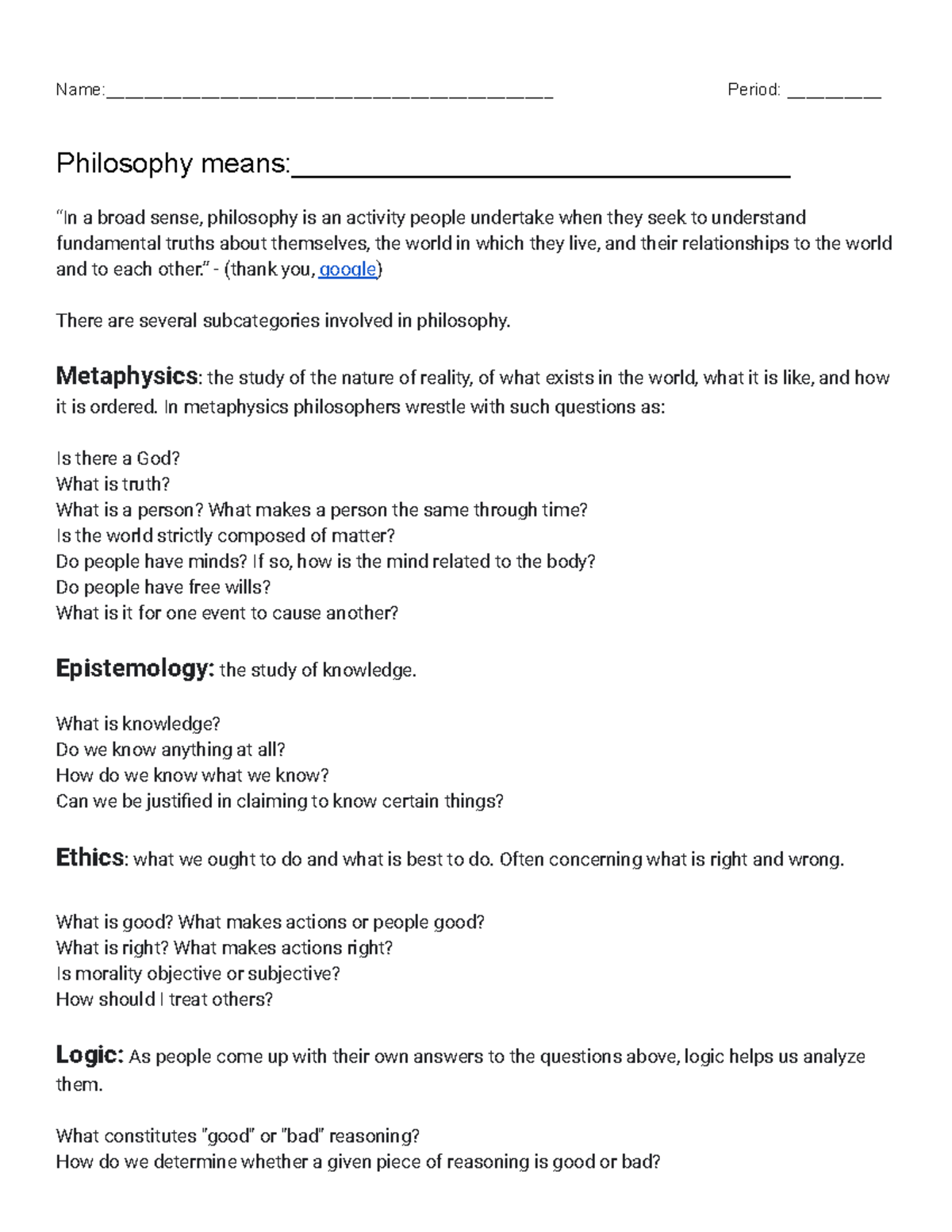 Philosophy intro - latin notes - Name ...