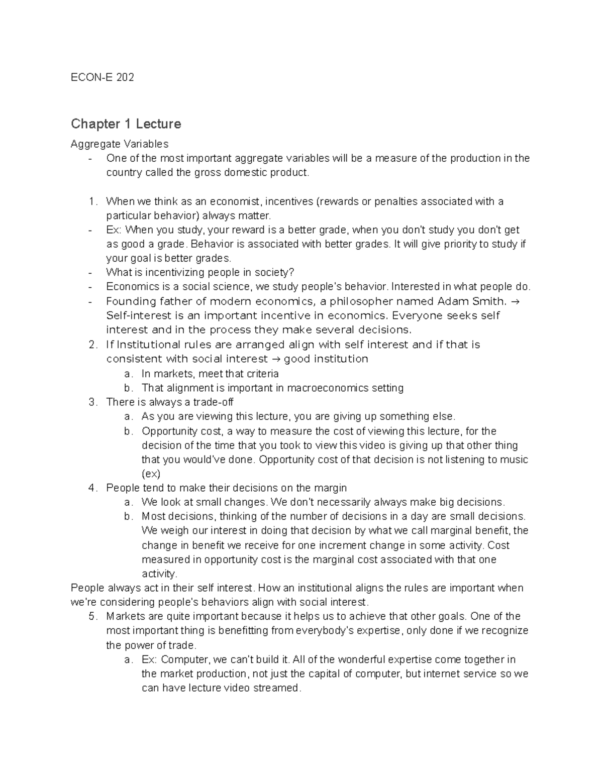 ECON-E 202 Class Notes 1 - ECON-E 202 Chapter 1 Lecture Aggregate ...